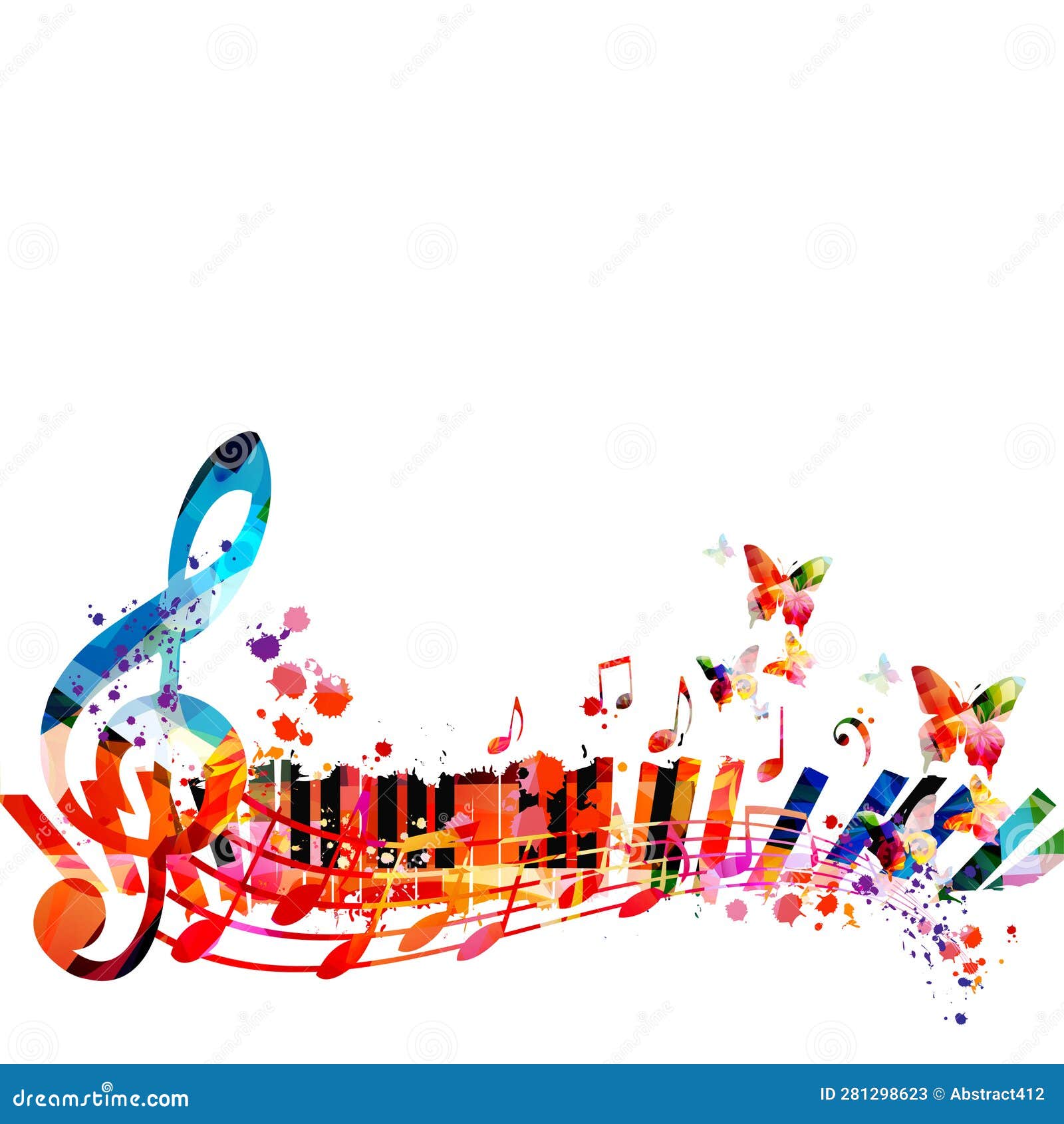 Colorful Treble Clef Musical Note Symbol with Piano Keyboard Background ...