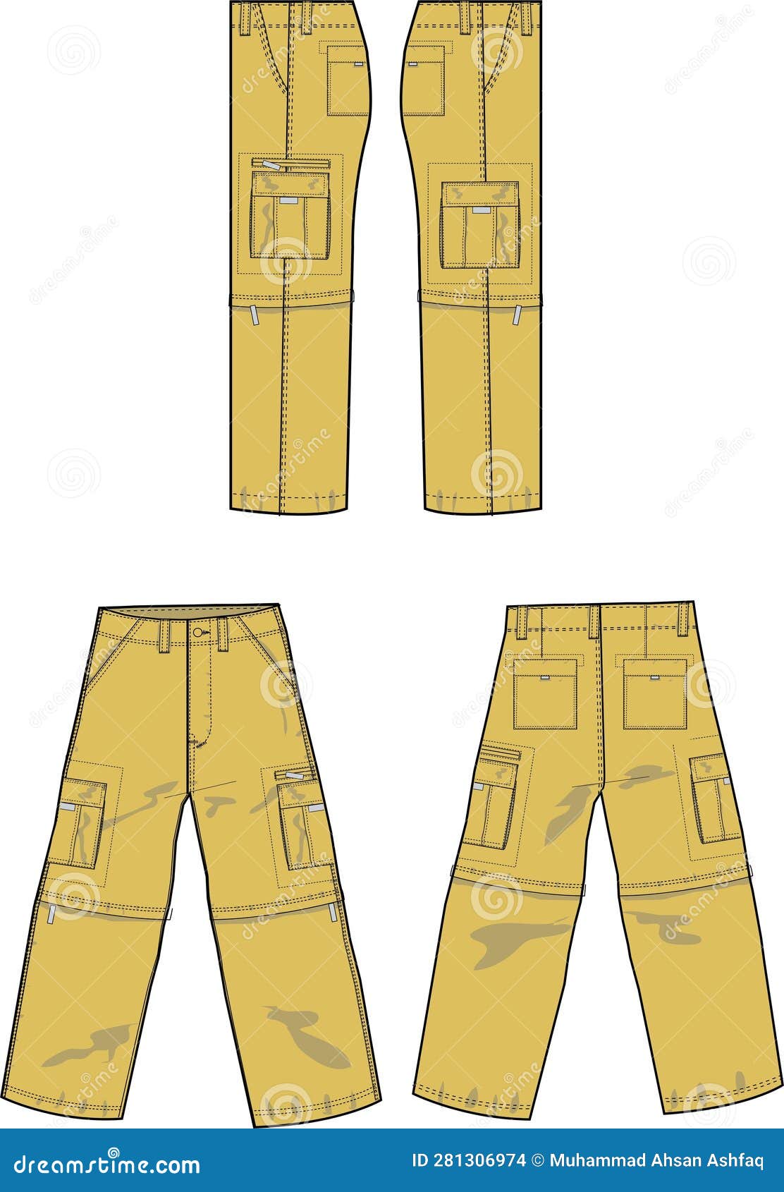 Unisex Bottom Wear Cargo Pant Trouser Stock Vector - Illustration of ...