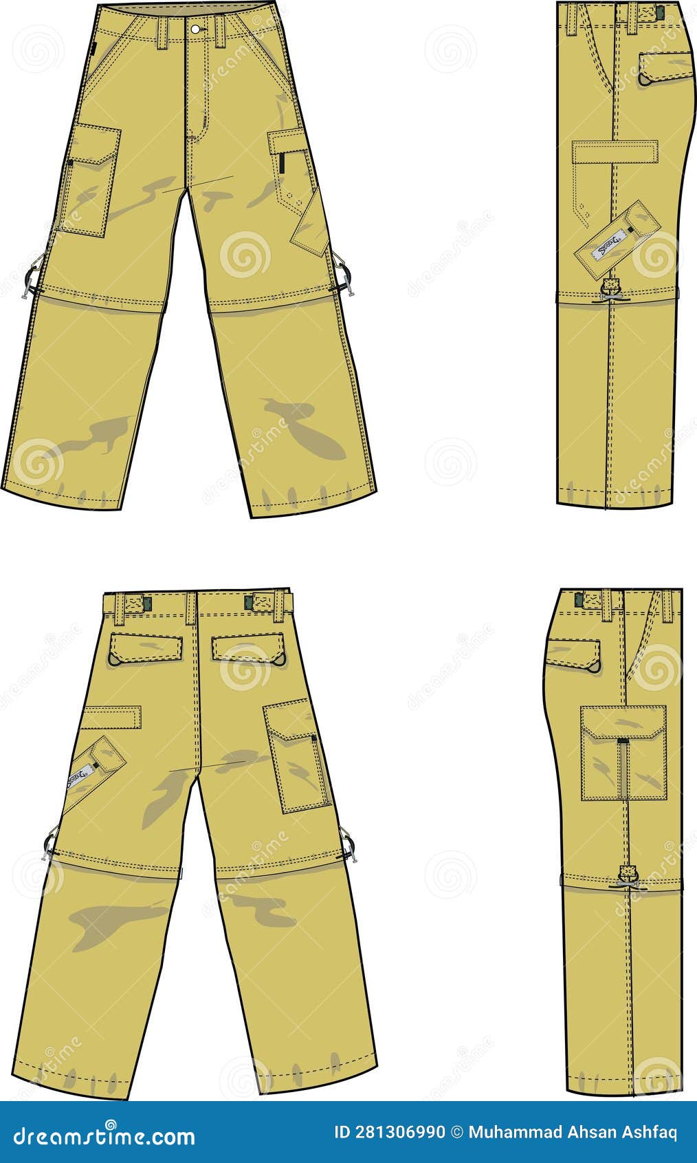 Unisex Bottom Wear Cargo Pant Trouser Stock Vector - Illustration of ...