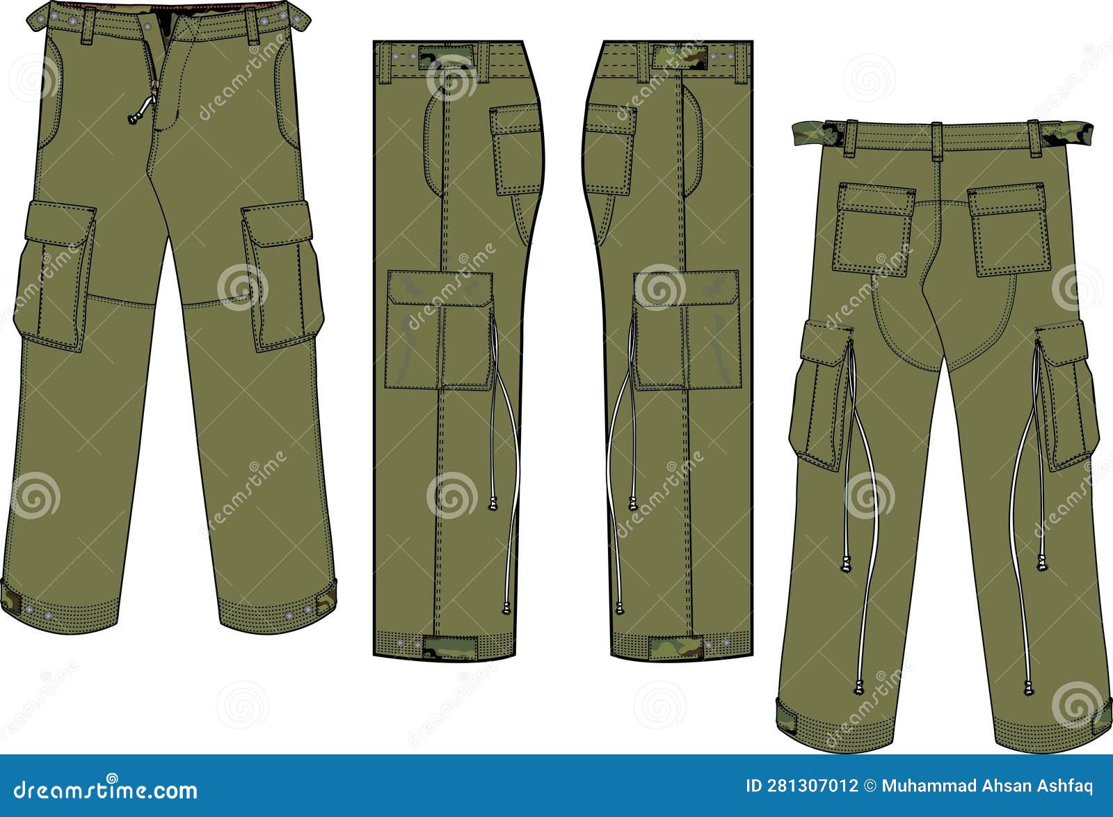 Unisex Bottom Wear Cargo Pant Trouser Stock Vector - Illustration of ...