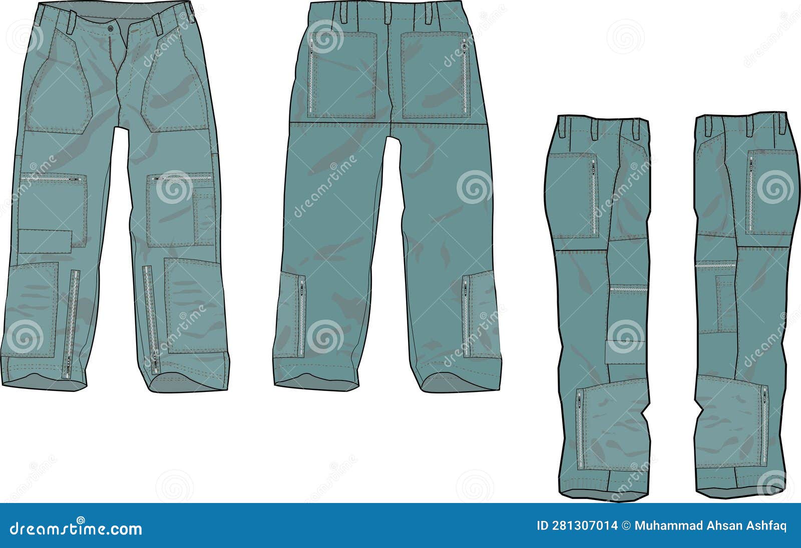 Unisex Bottom Wear Cargo Pant Trouser Stock Vector - Illustration of ...