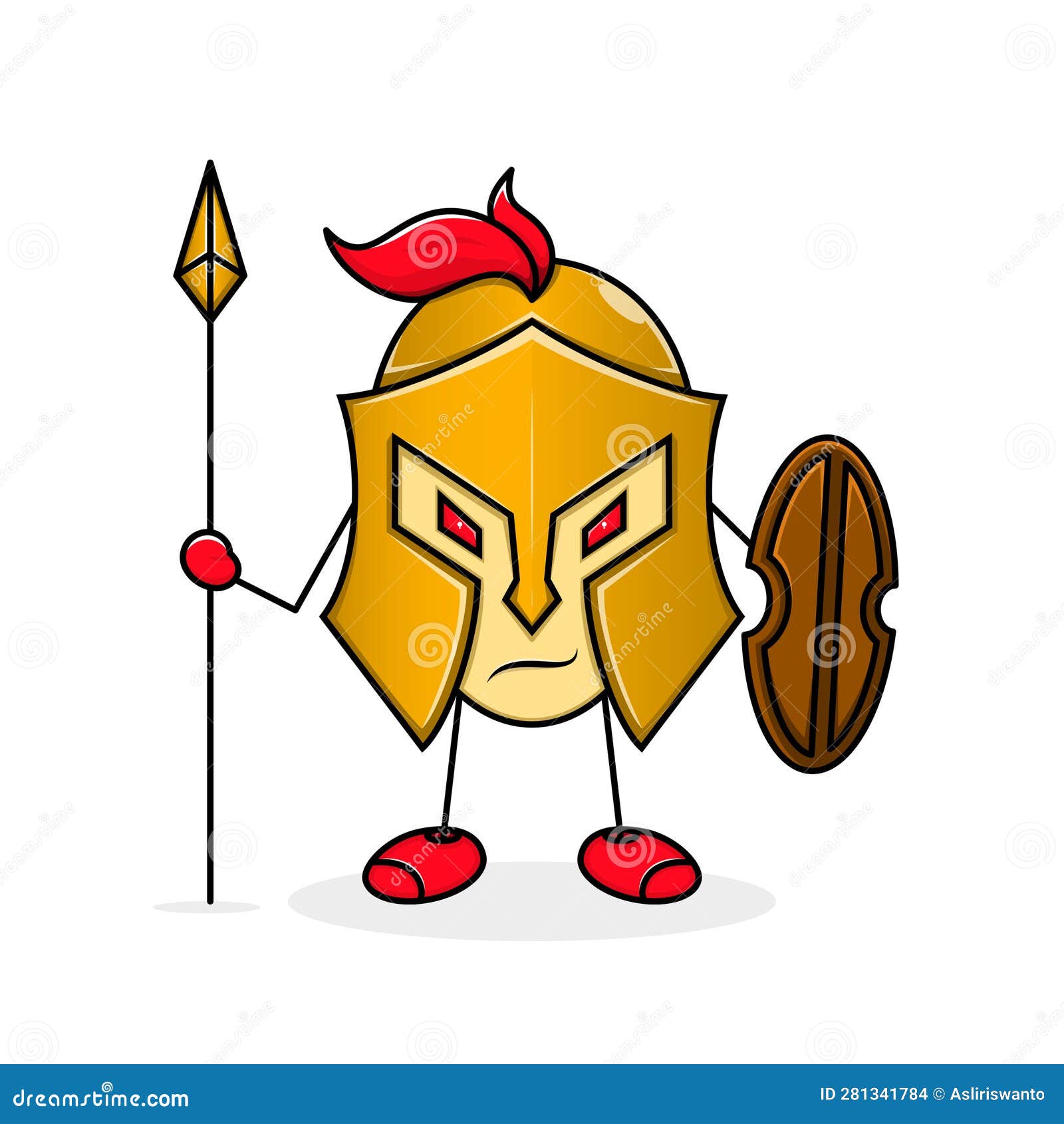 Spartan Cartoon Illustration Standing Straight Holding Spear and Shield ...