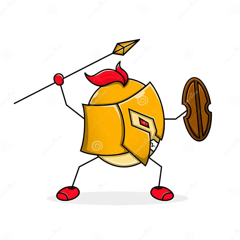 Illustration of Spartan Cartoon Ready To Fight Holding Spear and Shield ...