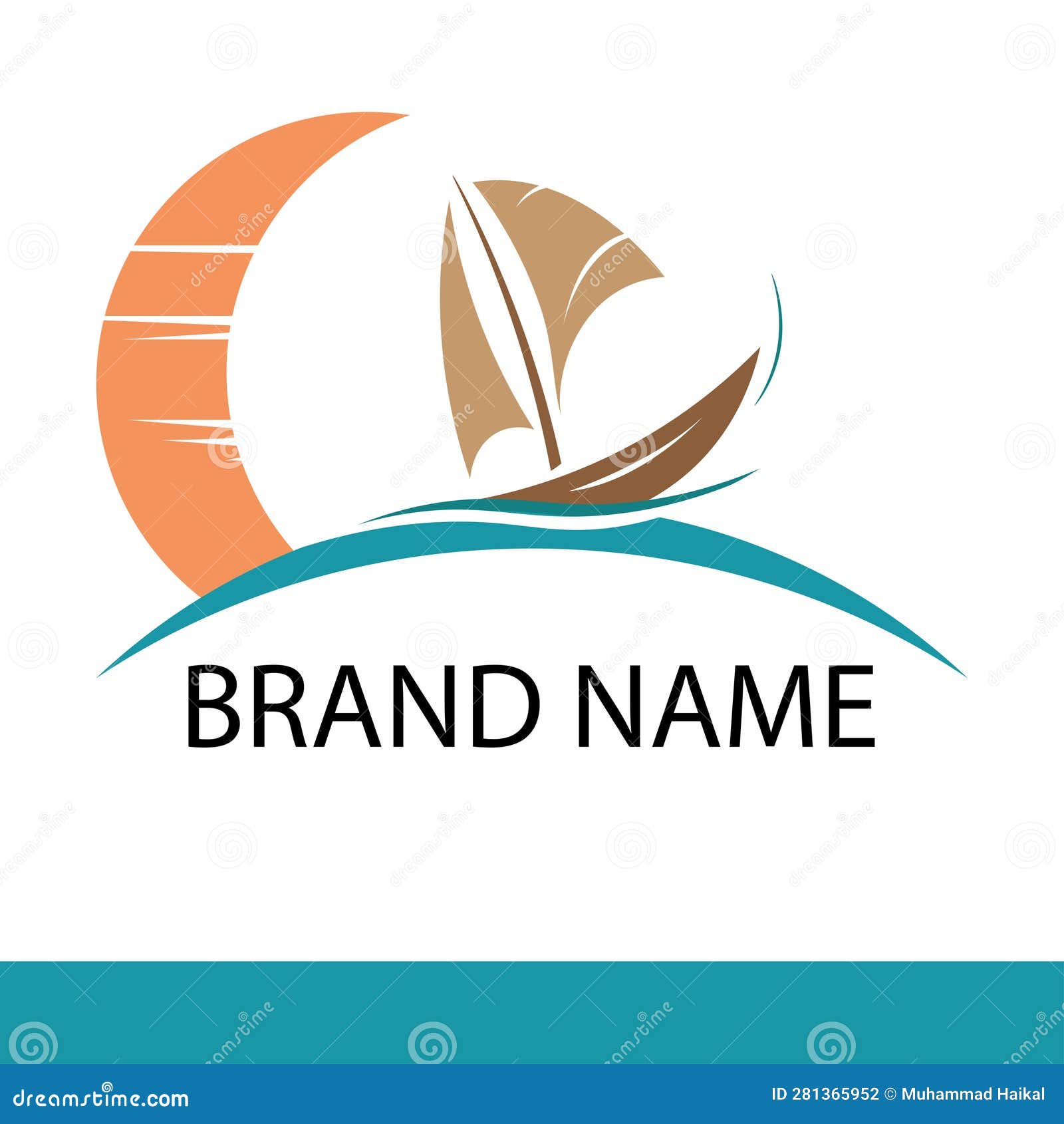 Logo in the Form of a Coconut Tree, a Ship or a Ship and Sunset on the ...