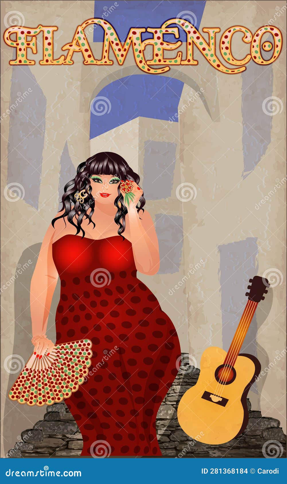 Flamenco Spanish Fat Woman with a Fan, Invitation Card, Vector Stock ...