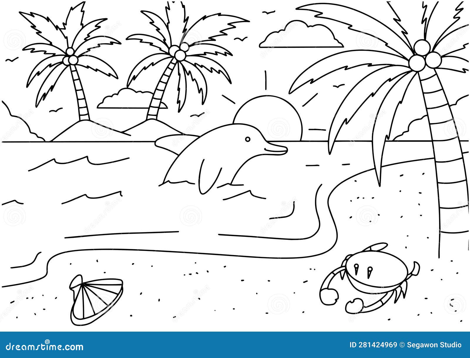 Coloring Page Book for Children Animal Sea in Beach Illustration Stock ...