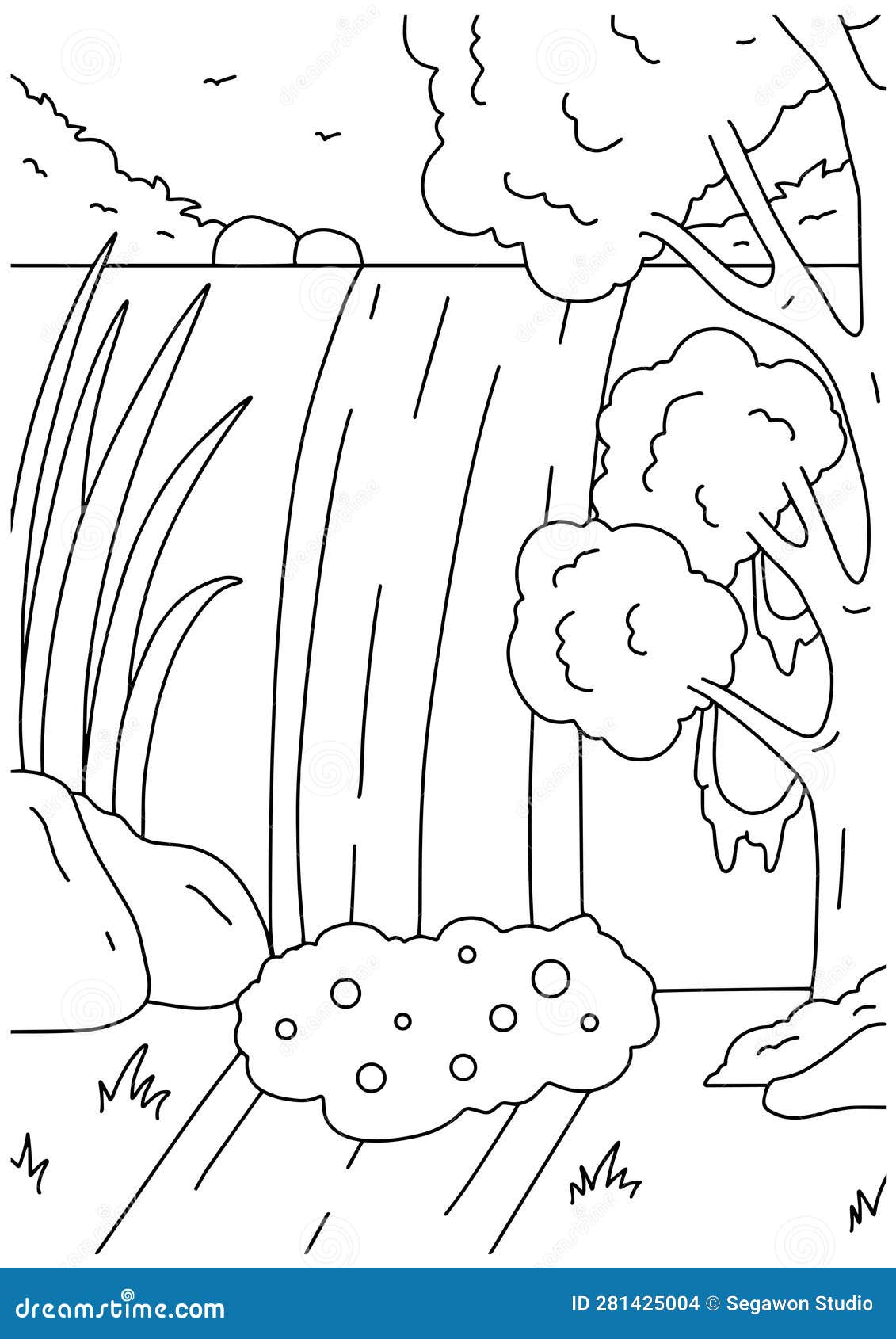 Coloring Page for Children Nature Waterfall Illustration Stock Vector ...