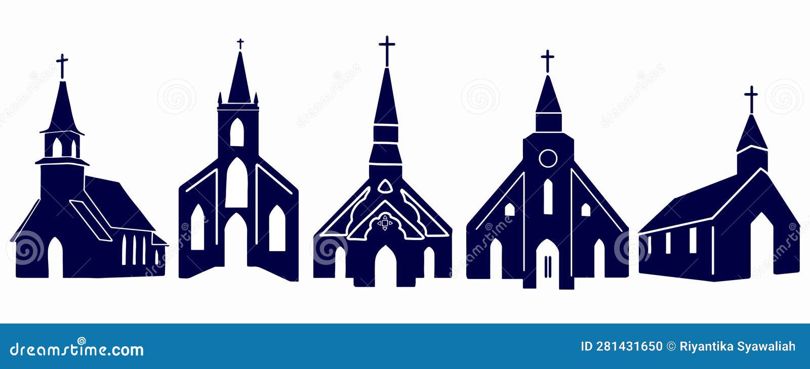 Silhouette of Churches Building Isolated in White Stock Vector ...