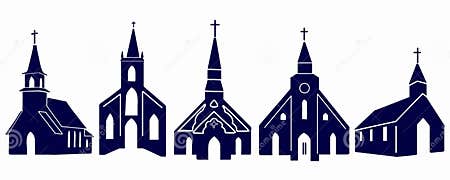 Silhouette of Churches Building Isolated in White Stock Vector ...