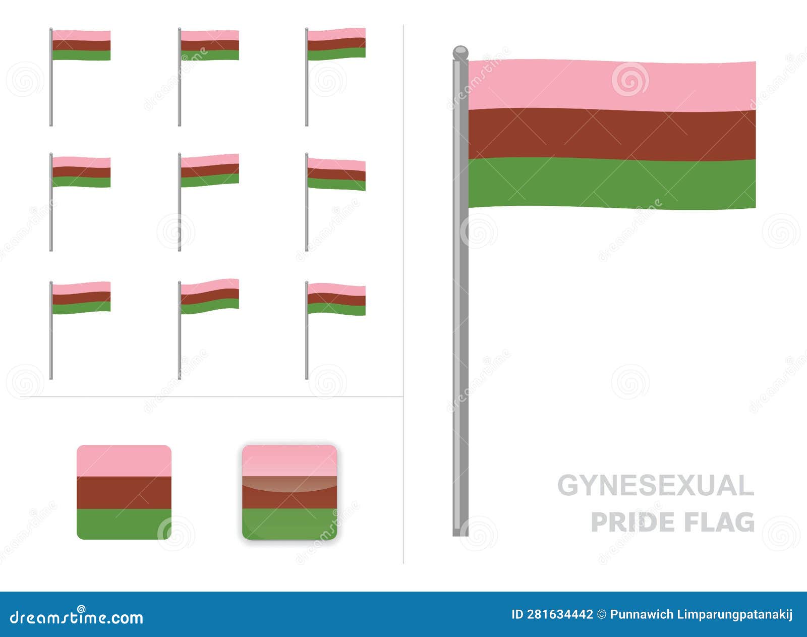 Gynesexual Pride Flag Waving Animation App Icon Vector Stock Vector
