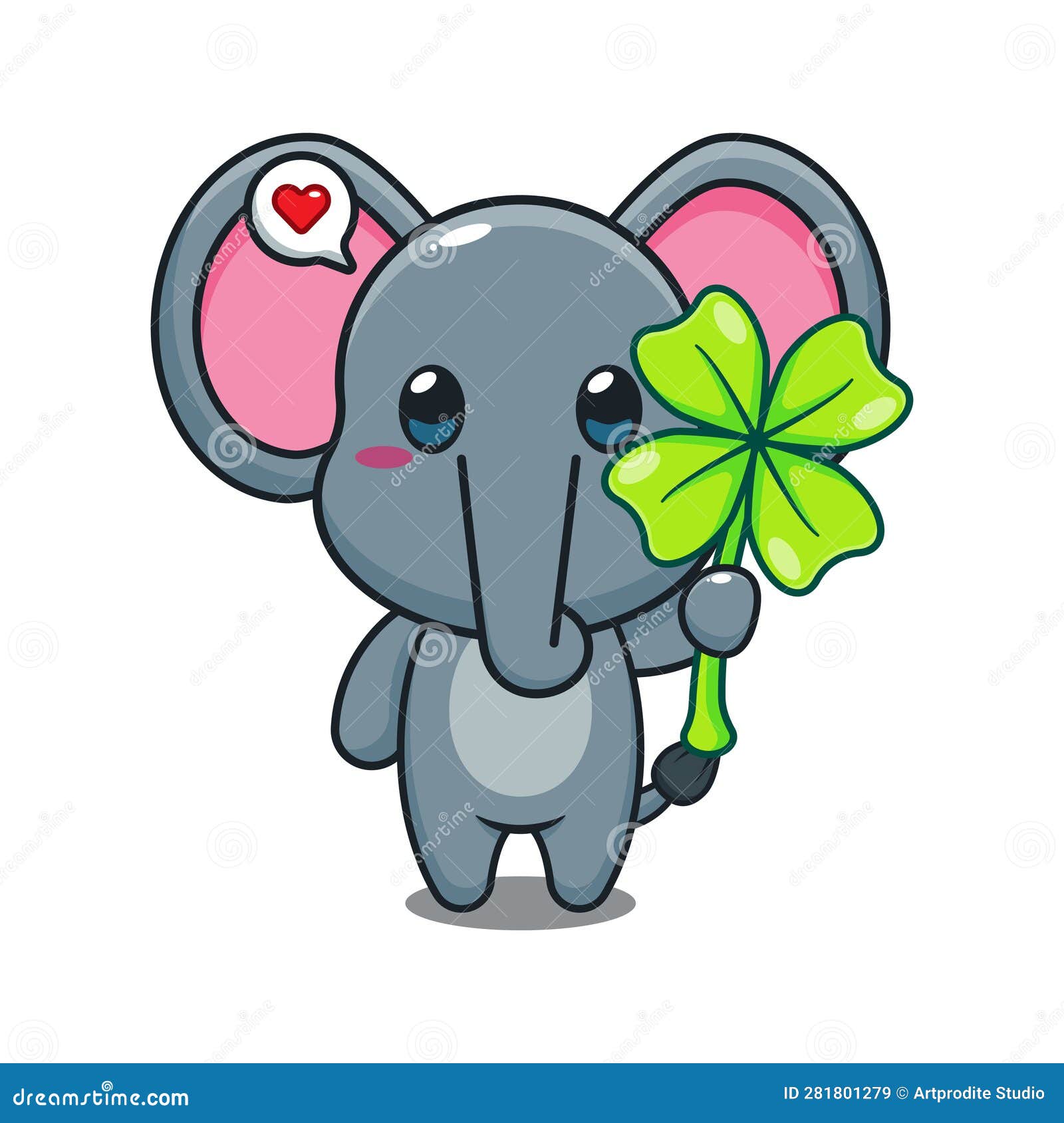 Cute Elephant with Clover Leaf Cartoon Vector Illustration. Stock ...