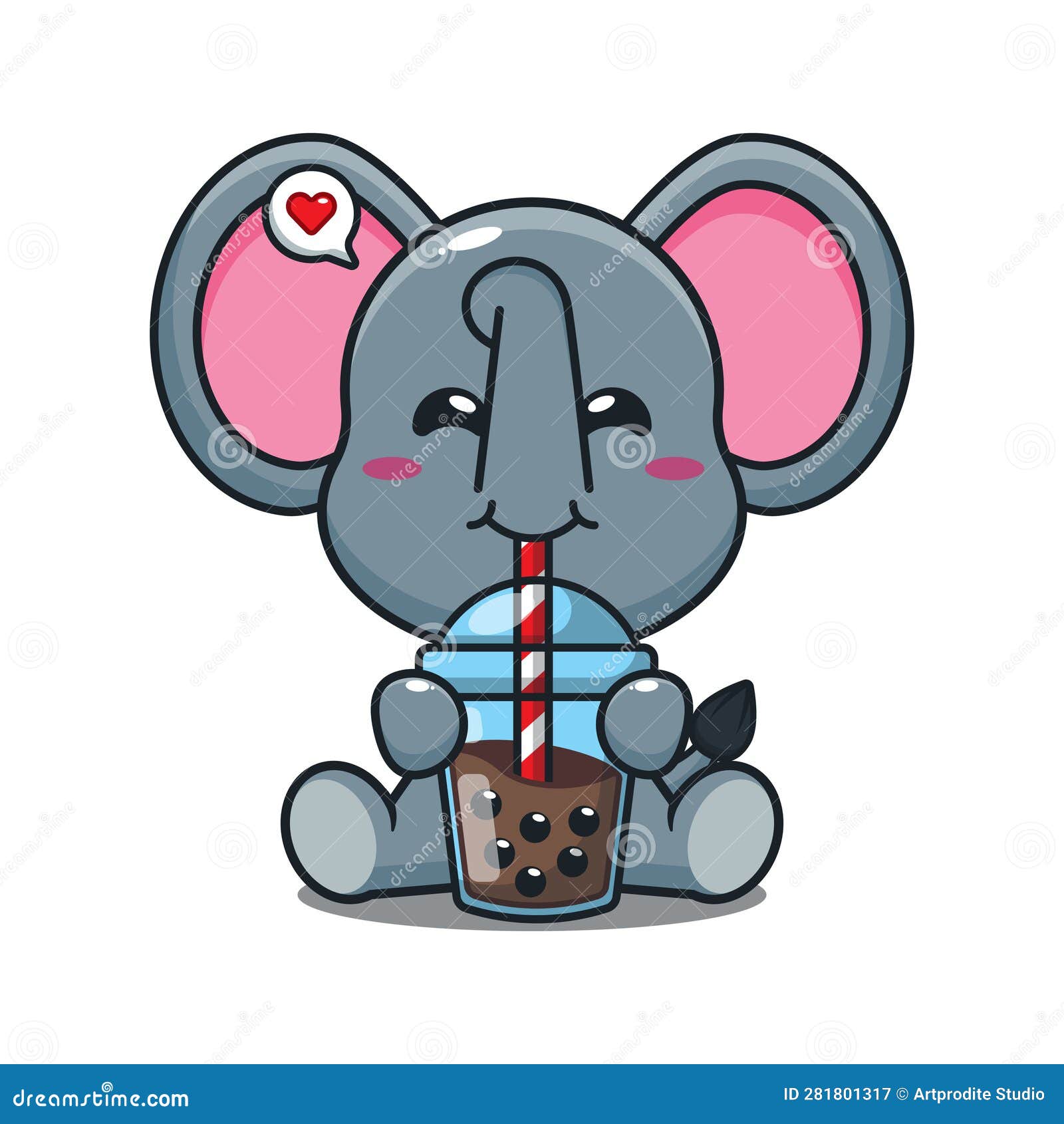 Cute Elephant Drink Boba Milk Tea Cartoon Vector Illustration. Stock ...