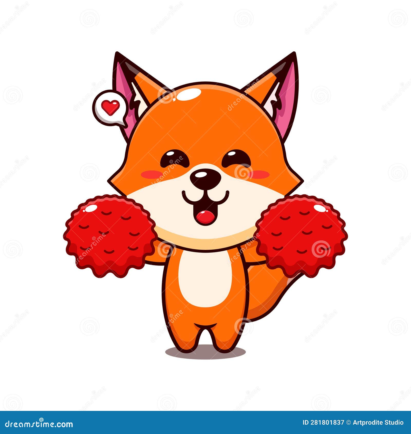 Cute Cheerleader Fox Cartoon Vector Illustration. Stock Vector ...