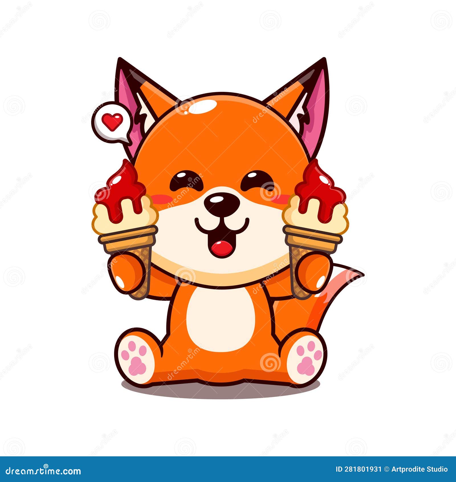 Cute Fox with Ice Cream Cartoon Vector Illustration. Stock Vector ...