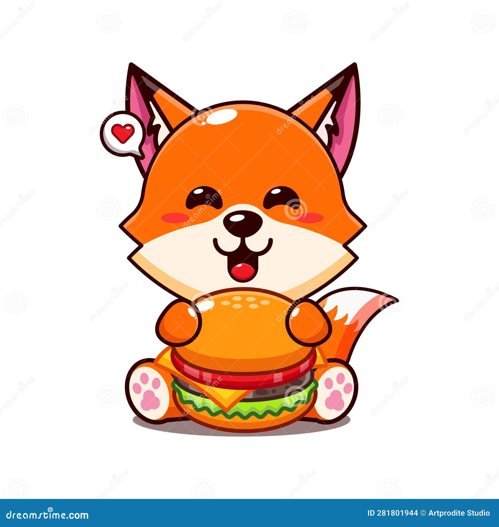 Cute Fox with Burger Cartoon Vector Illustration. Stock Vector ...