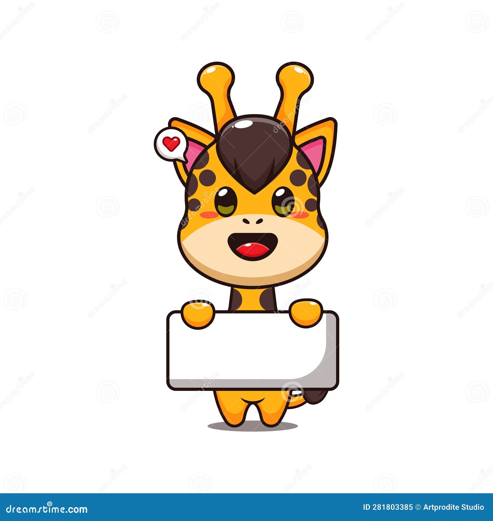 Giraffe Holding Greeting Banner Cartoon Vector Illustration. Stock ...