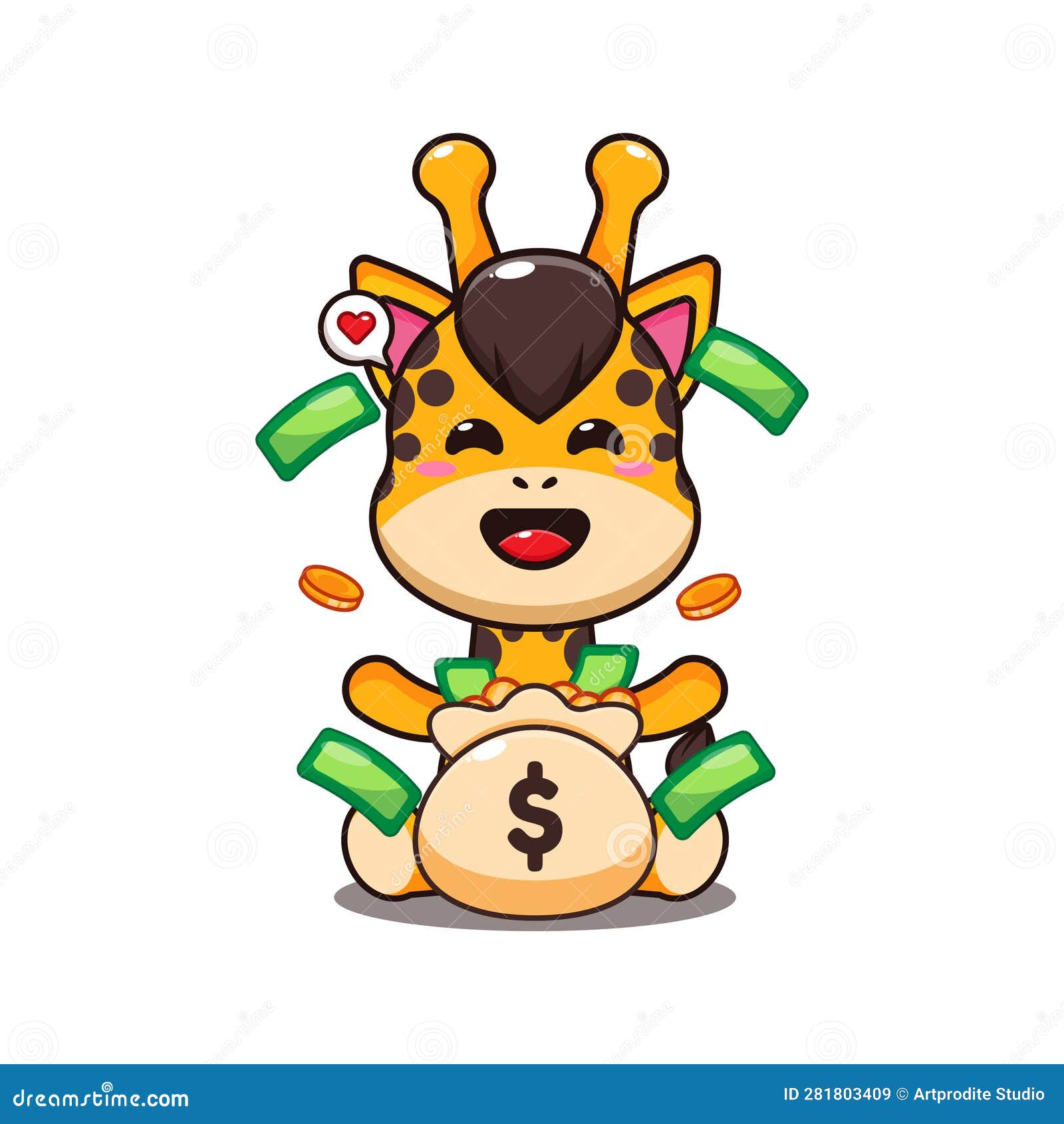 Giraffe with Money Bag Cartoon Vector Illustration. Stock Vector ...