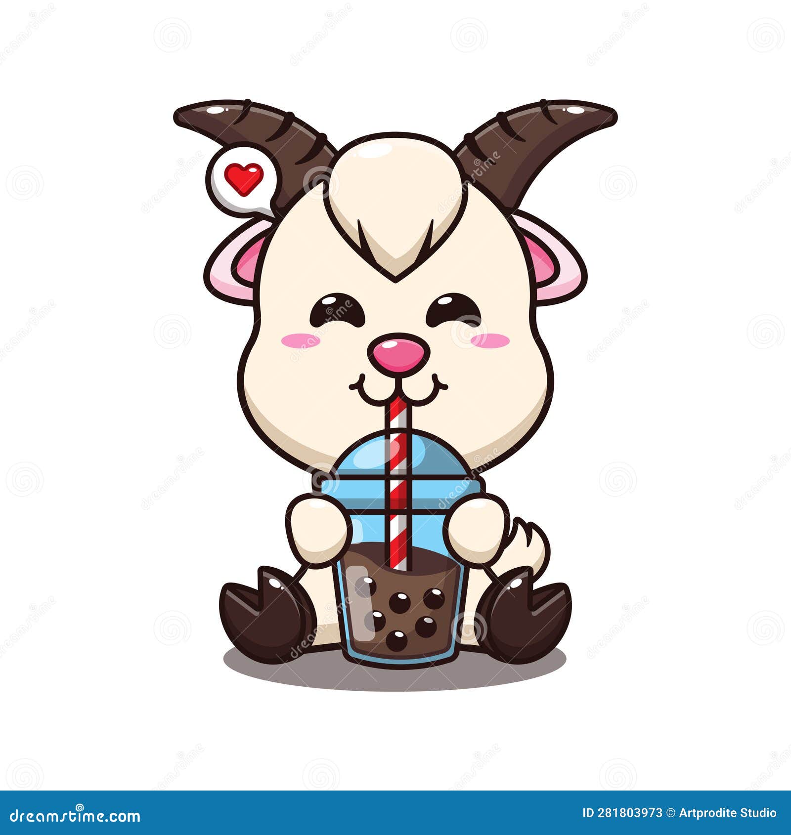 Goat Drink Boba Milk Tea Cartoon Vector Illustration. Stock Vector ...