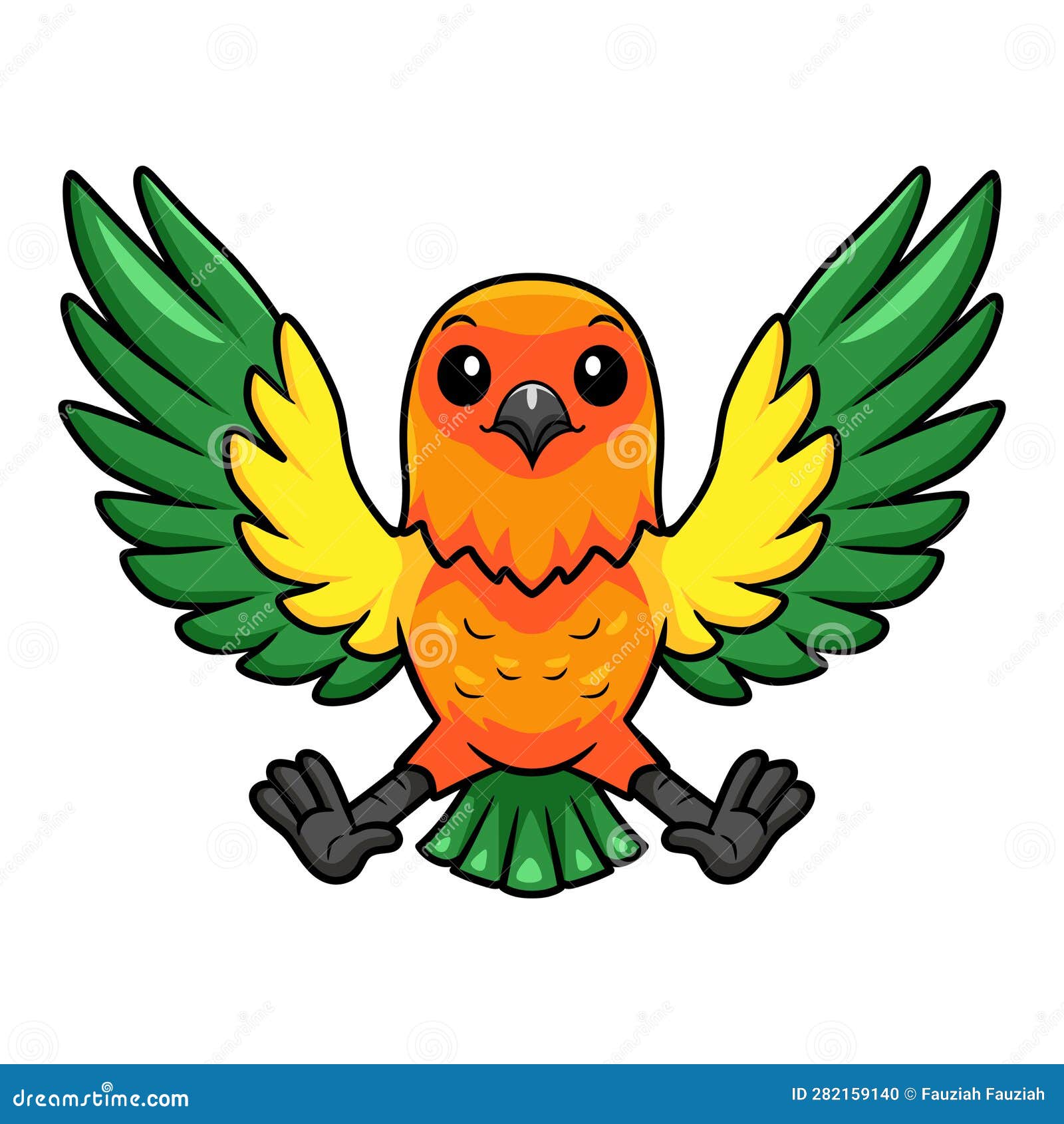 Cute Sun Conure Parrot Cartoon Flying Stock Vector - Illustration of ...