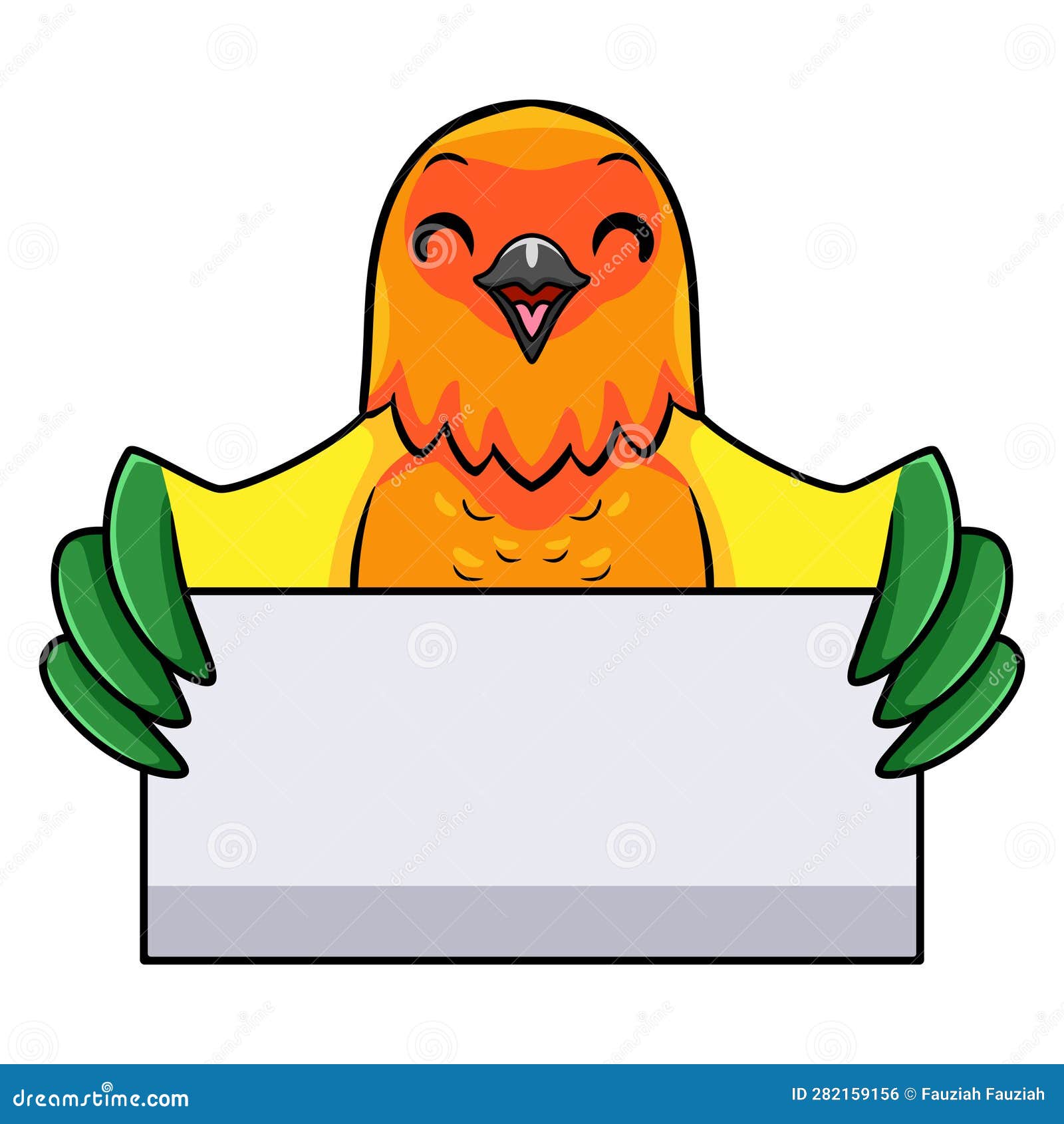 Cute Sun Conure Parrot Cartoon Holding Blank Sign Vector Illustration ...