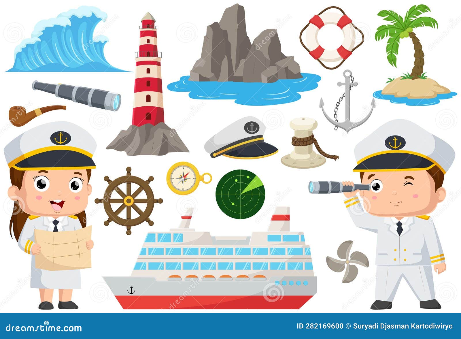 Cute Sailors Kids Cartoon with Nautical Element Stock Vector ...