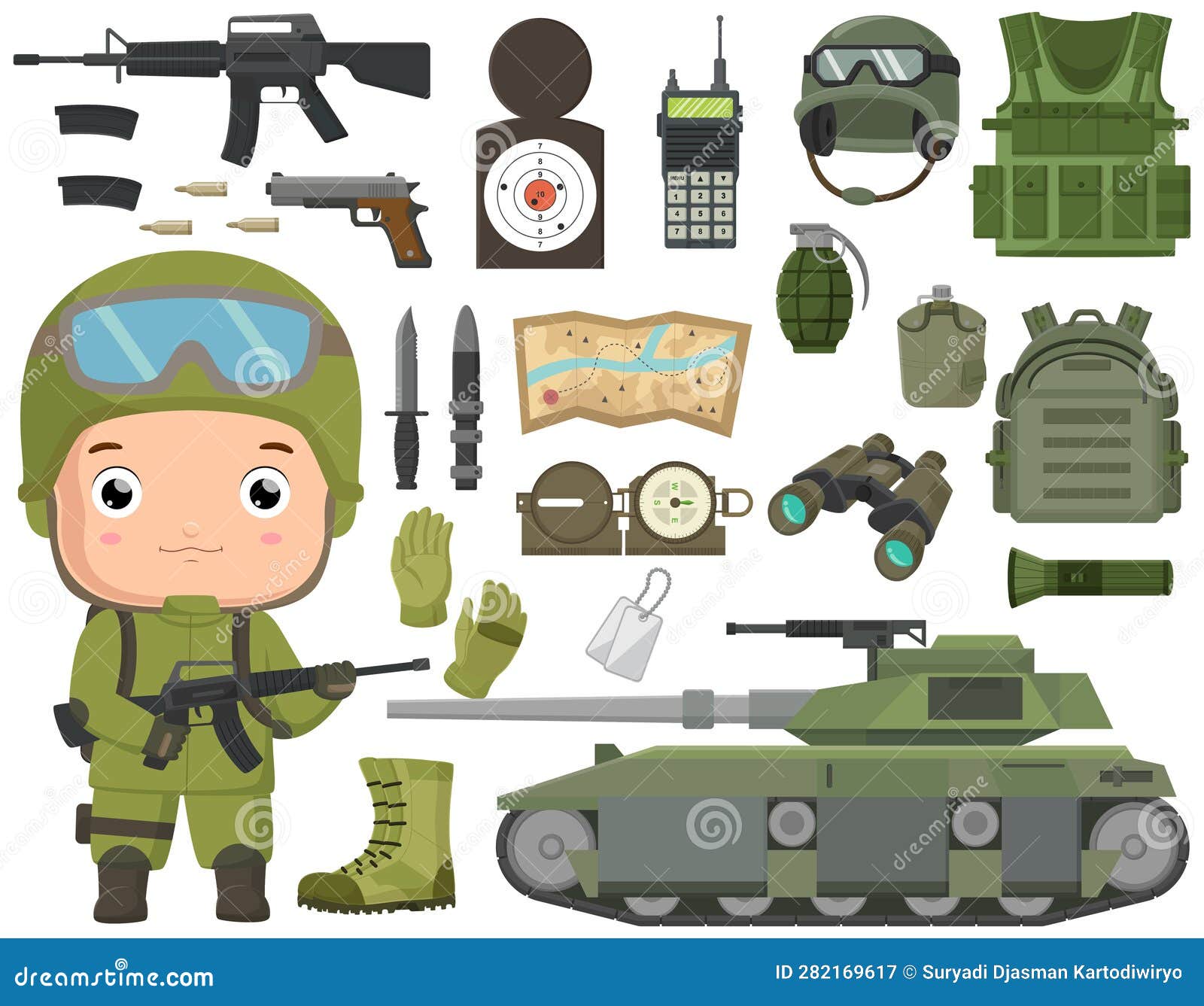 Cute Soldier Boy Cartoon with Soldier Equipment Stock Vector ...