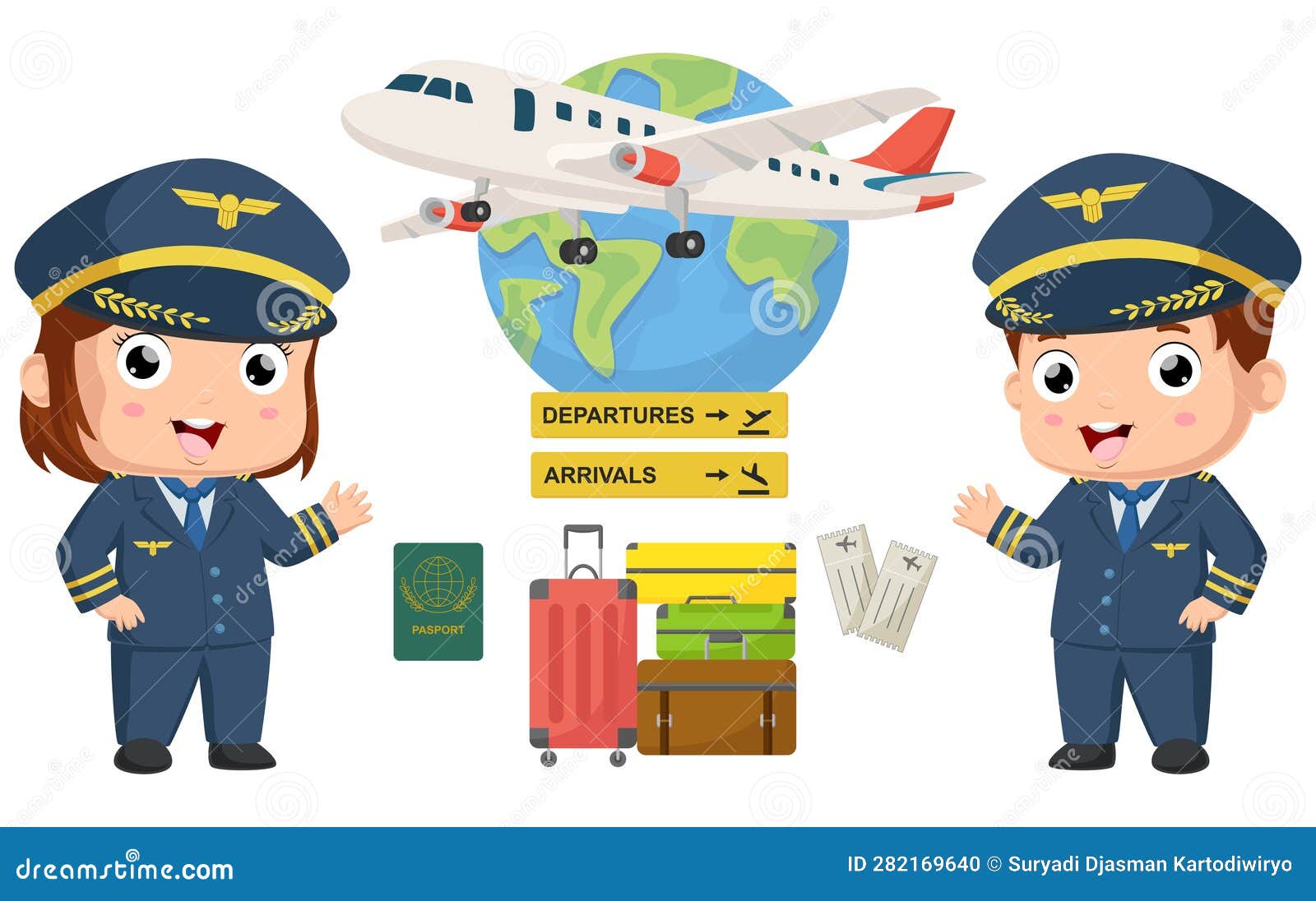 Cute Pilot Kids Cartoon with Airport Element Stock Vector ...