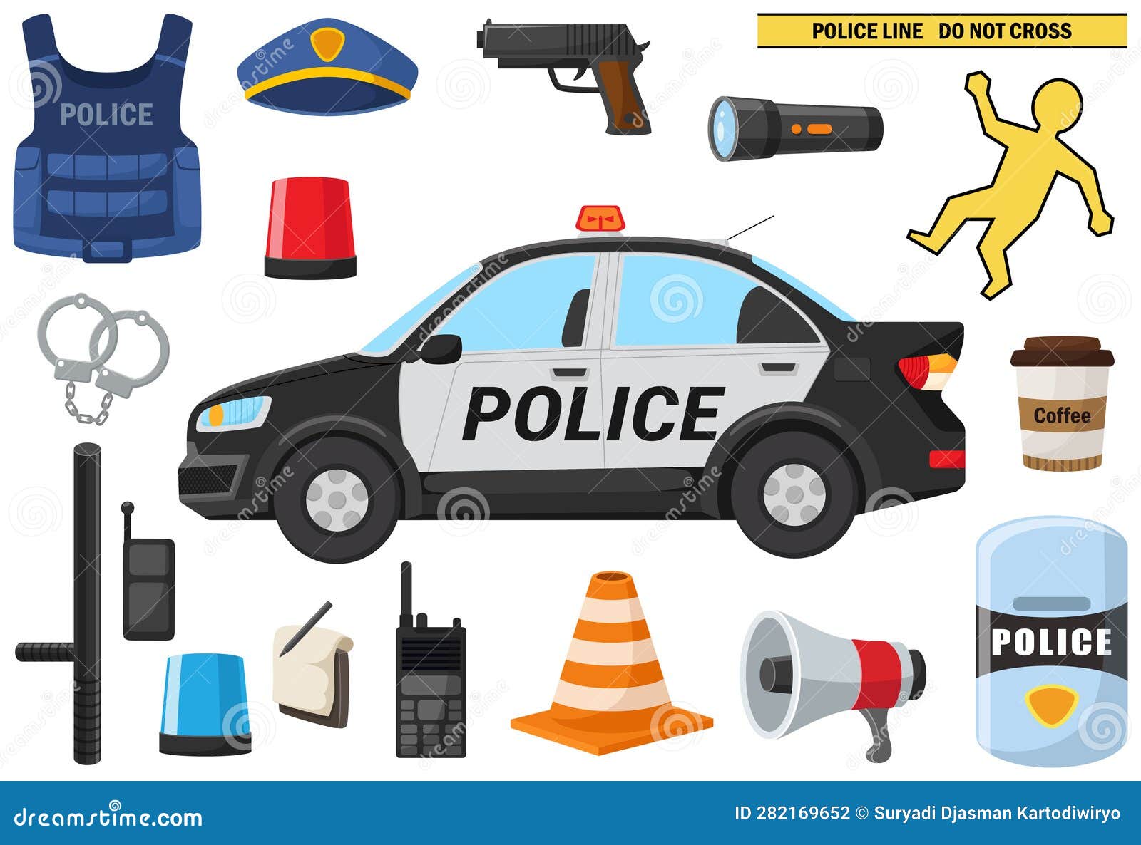 Set of Police Professional Equipment Stock Vector - Illustration of ...