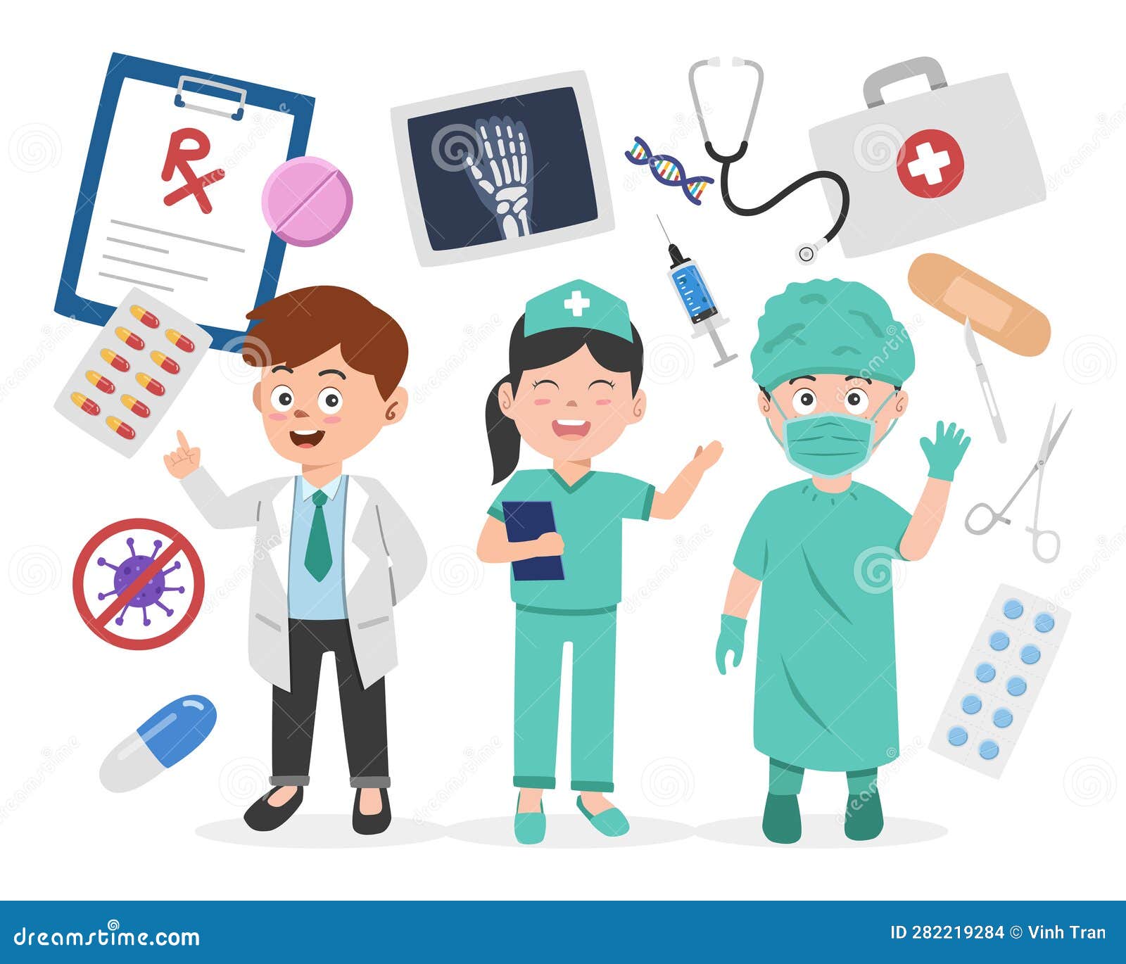 Doctor, Nurse, And Surgeon Clipart Cartoon Style. Occupations In ...