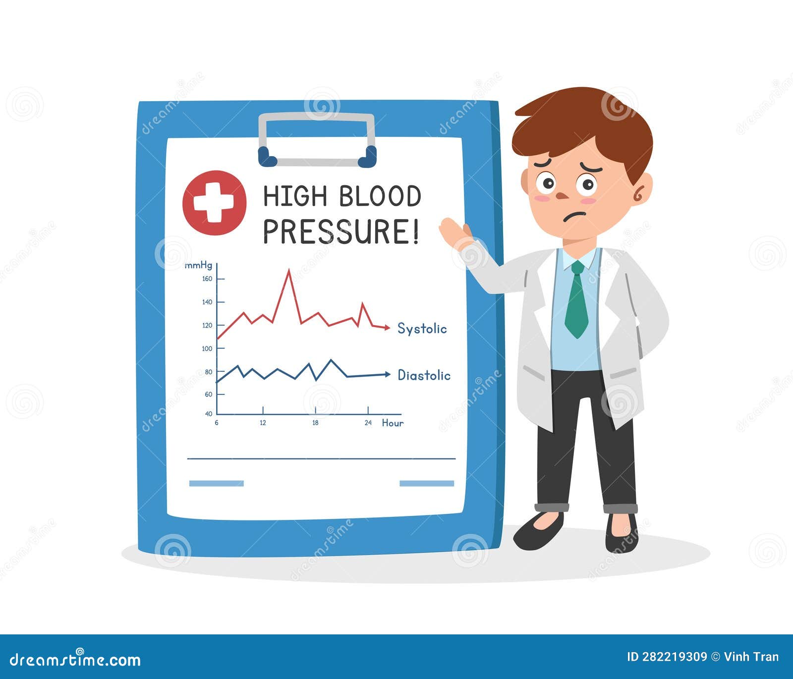 High Blood Pressure Clipart Cartoon Style. Worried Doctor Showing the ...