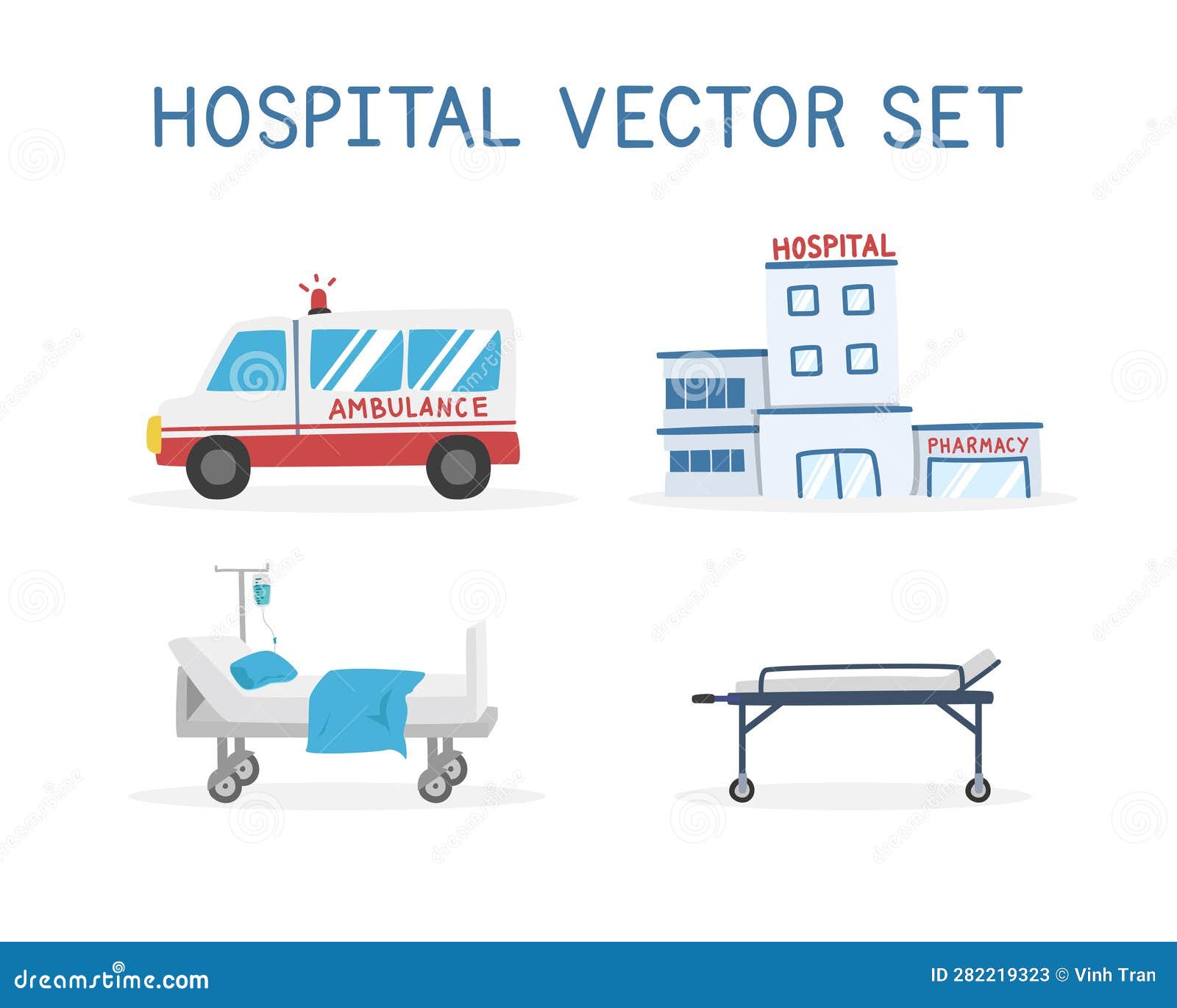 Hospital Clipart Cartoon Style Vector Set. Hospital, Ambulance ...