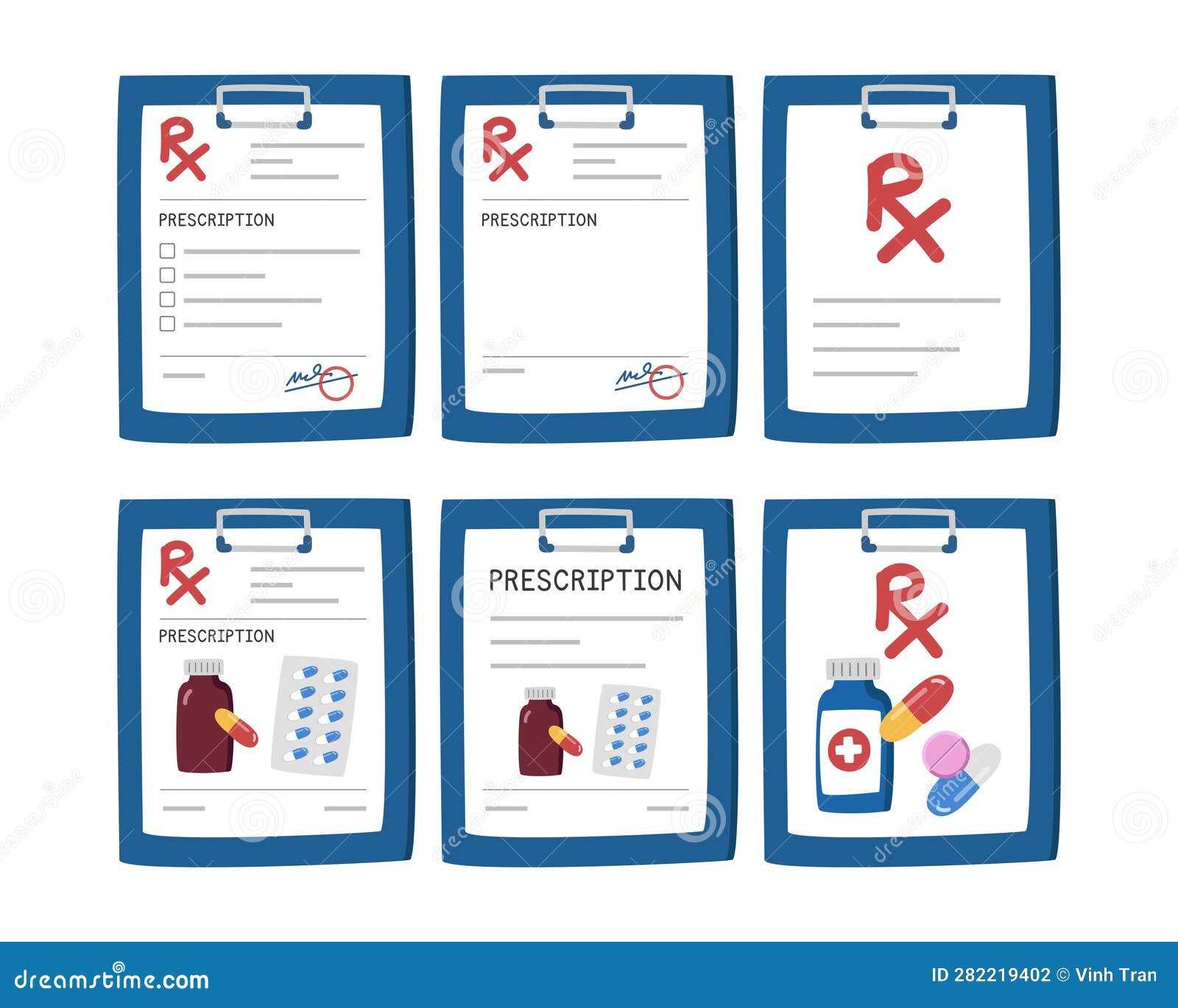RX Clipart Cartoon Style. RX Medical Prescription Form Clipboard Flat ...