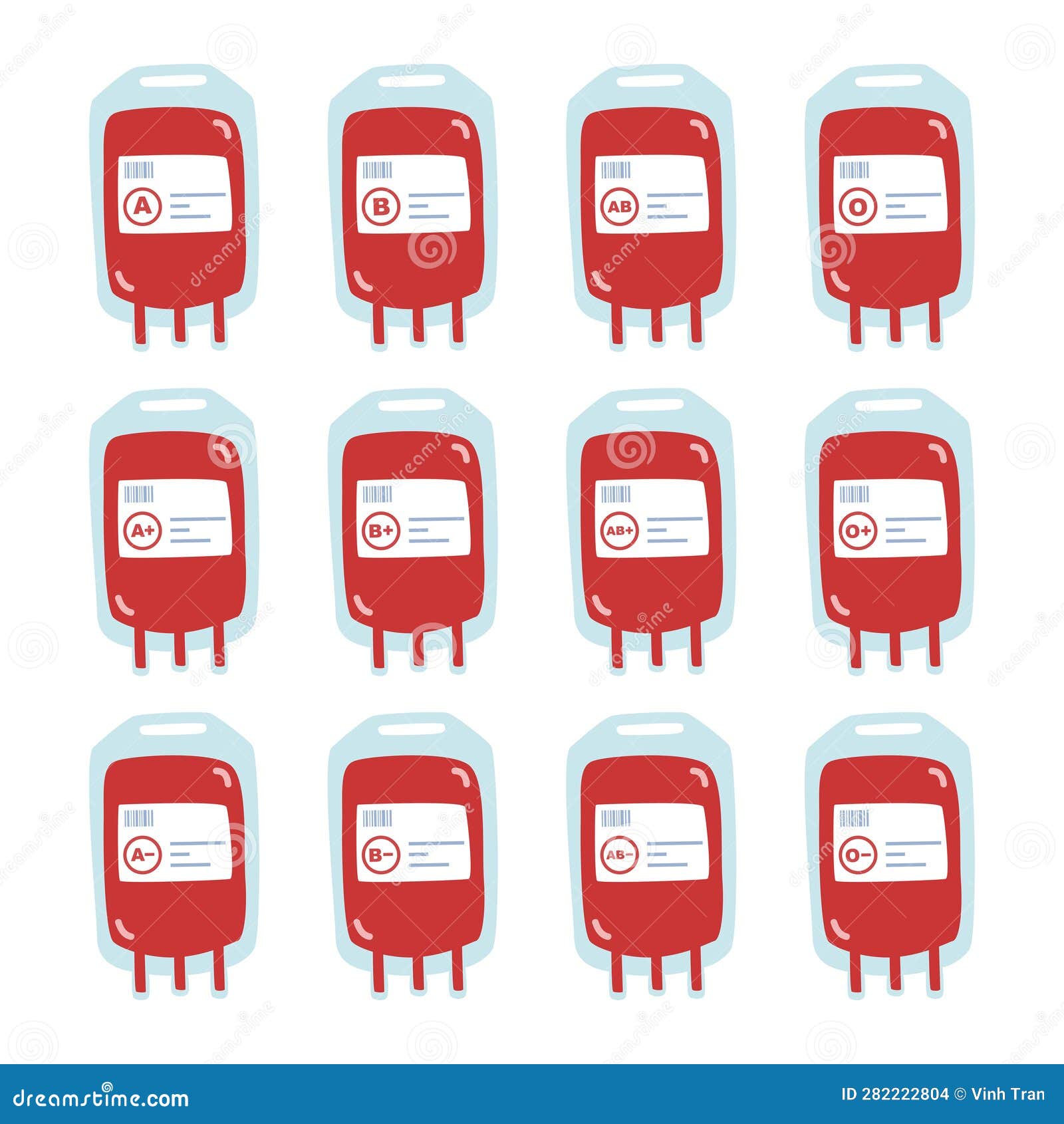 Blood Types Clipart Cartoon Style. Blood Bags with Different Blood ...