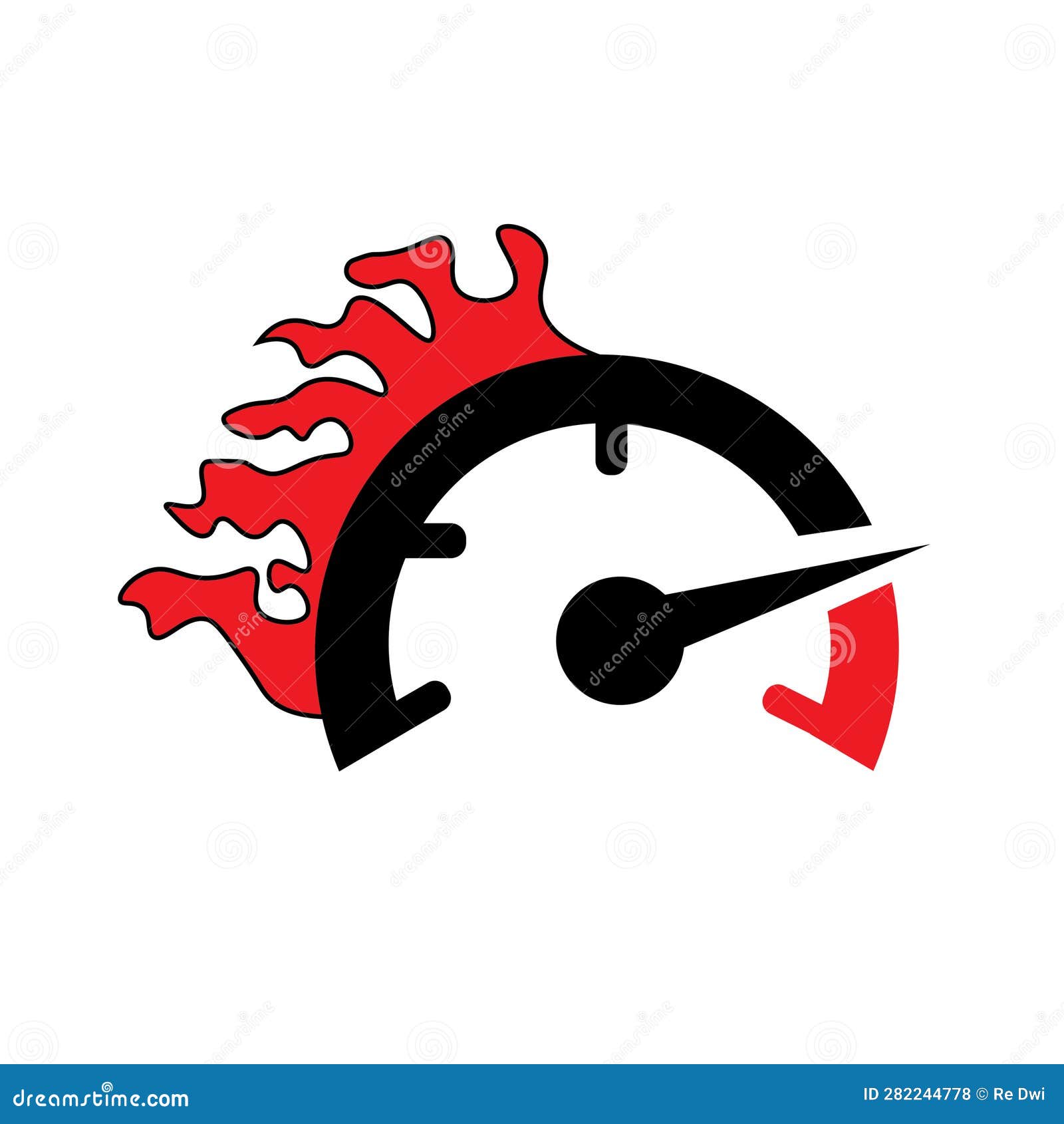 Speedometer Design Vector Illustration with Full Speed and Burning Fire ...