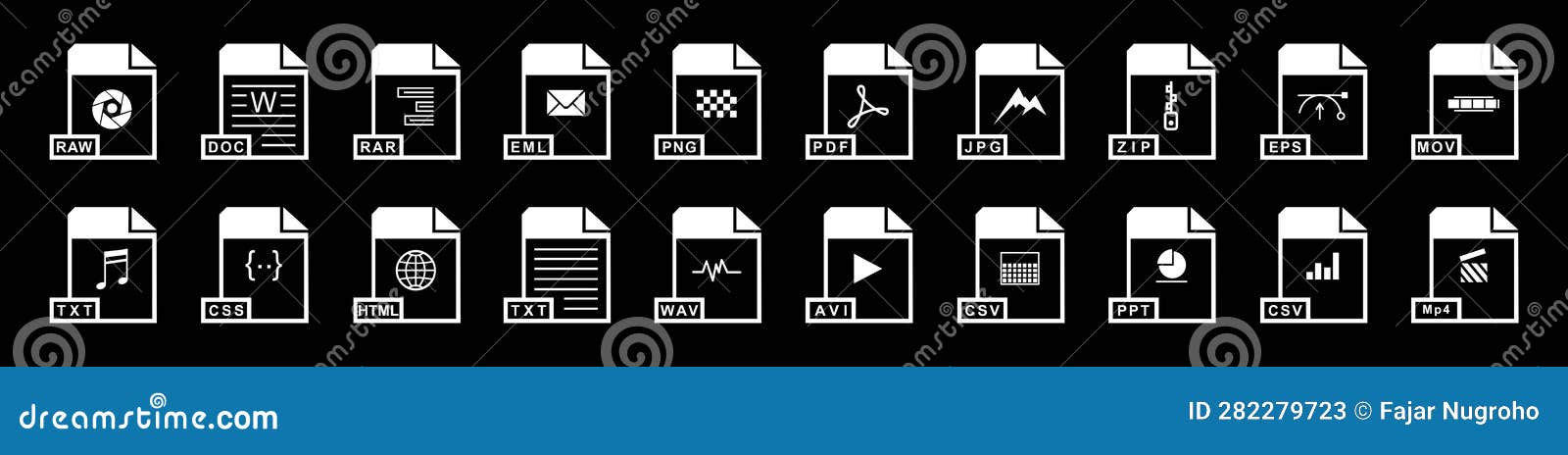 File Extensions Icons In Envelopes Banner Vector Illustration. PPT, AVI ...