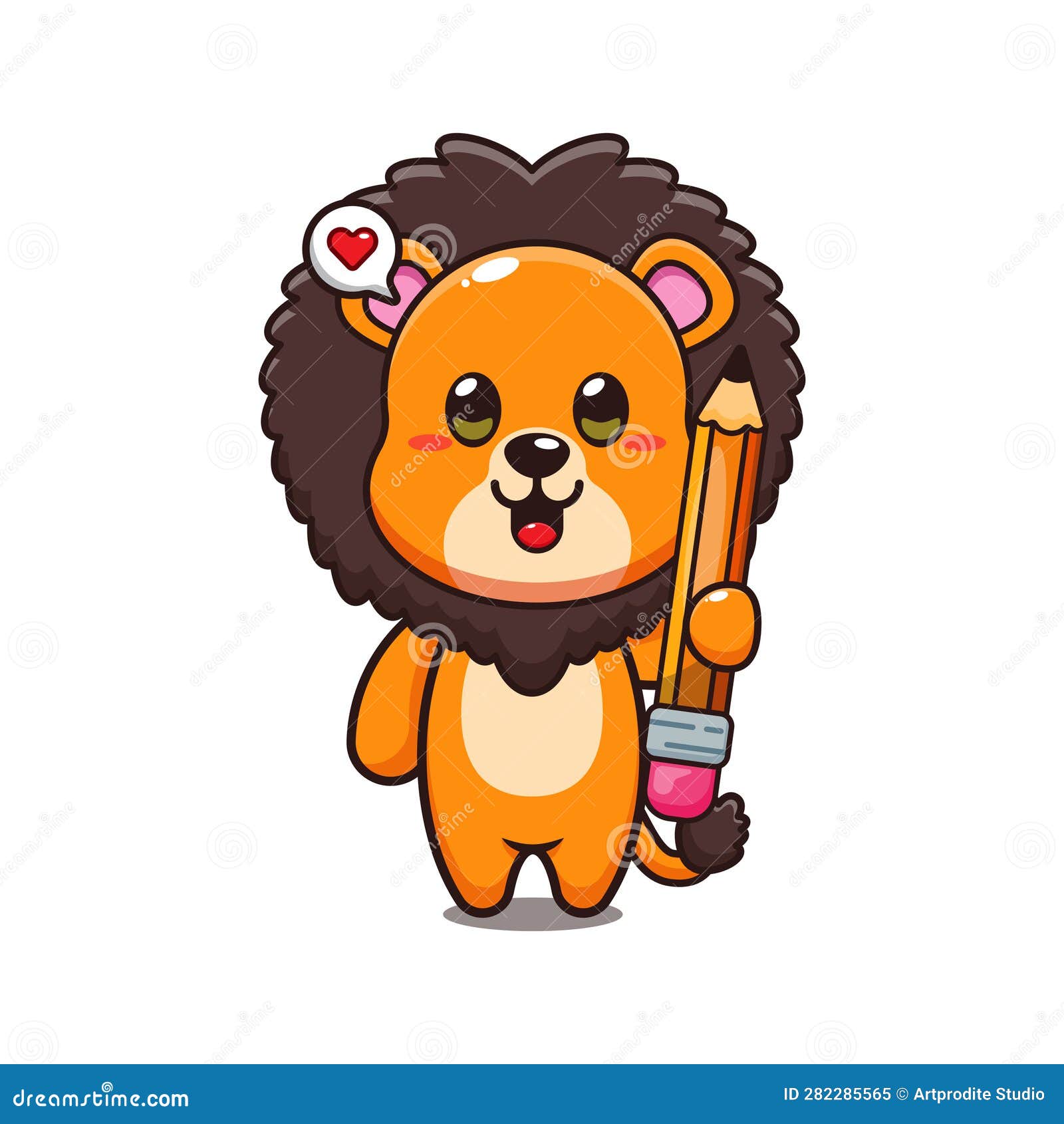 Cute Lion Holding Pencil Cartoon Vector Illustration. Stock Vector ...