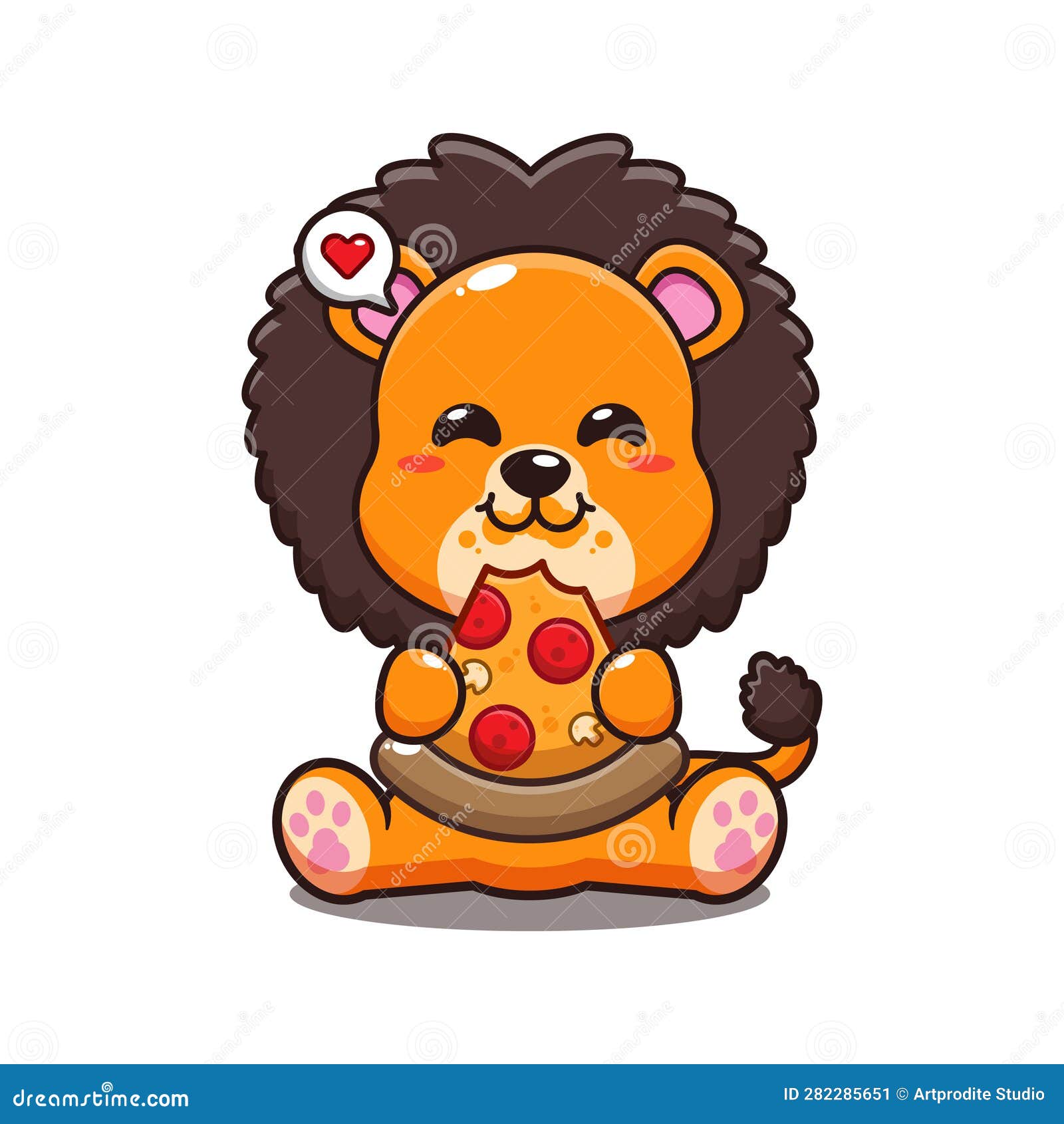 Cute Lion Eating Pizza Cartoon Vector Illustration. Stock Vector ...