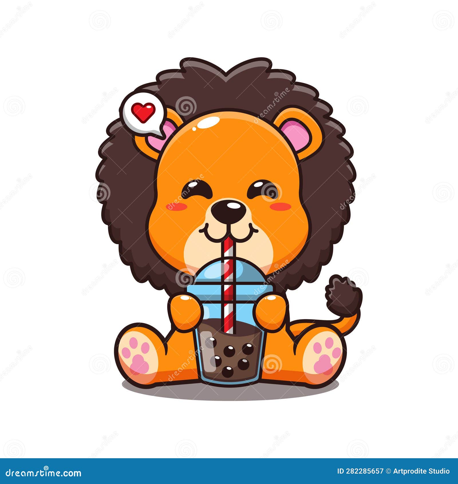 Cute Lion Drink Boba Milk Tea Cartoon Vector Illustration. Stock Vector ...