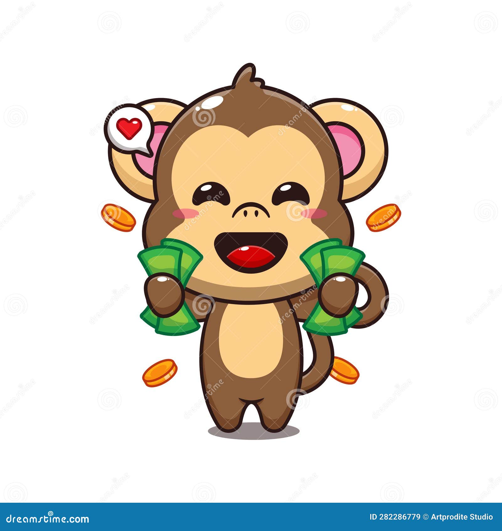 Cute Monkey Holding Money Cartoon Vector Illustration. Stock Vector ...