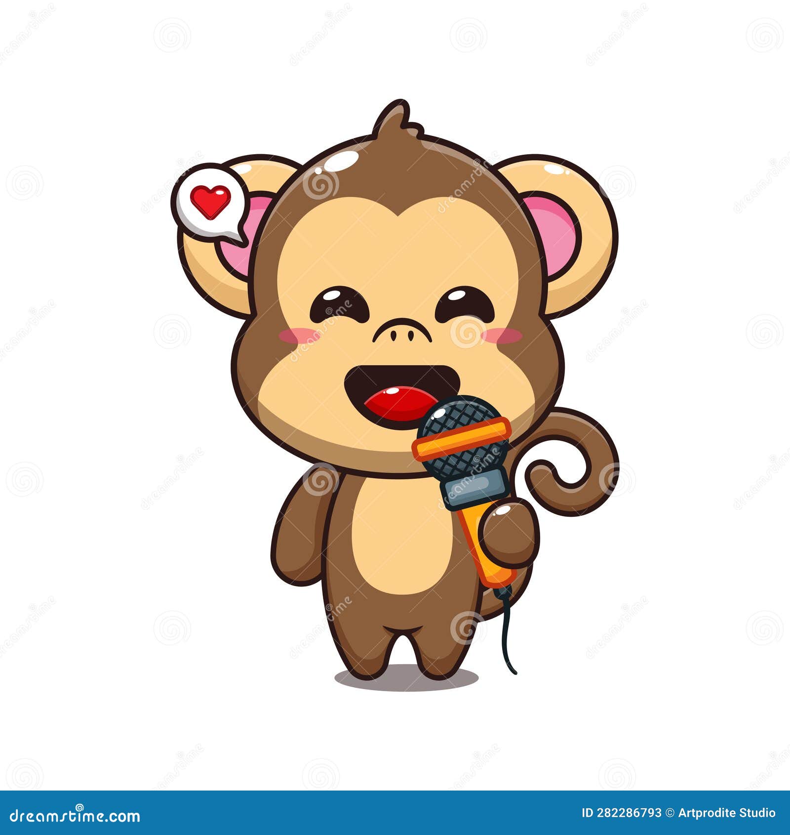 Cute Monkey Holding Microphone Cartoon Vector Illustration. Stock ...