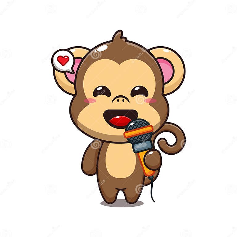 Cute Monkey Holding Microphone Cartoon Vector Illustration. Stock ...