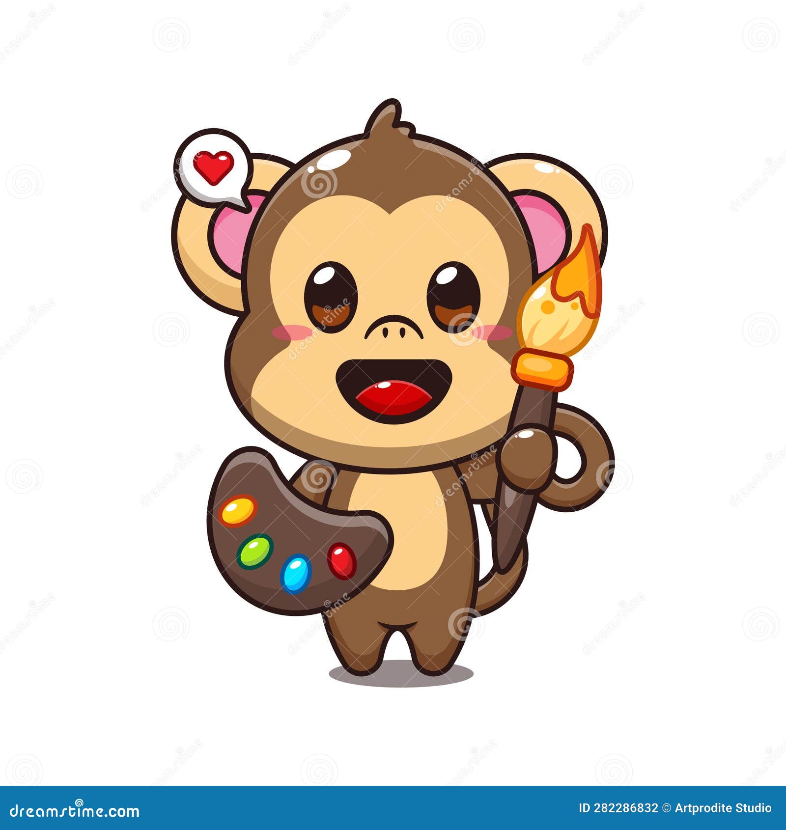 Cute Monkey Painter Cartoon Vector Illustration. Stock Vector ...