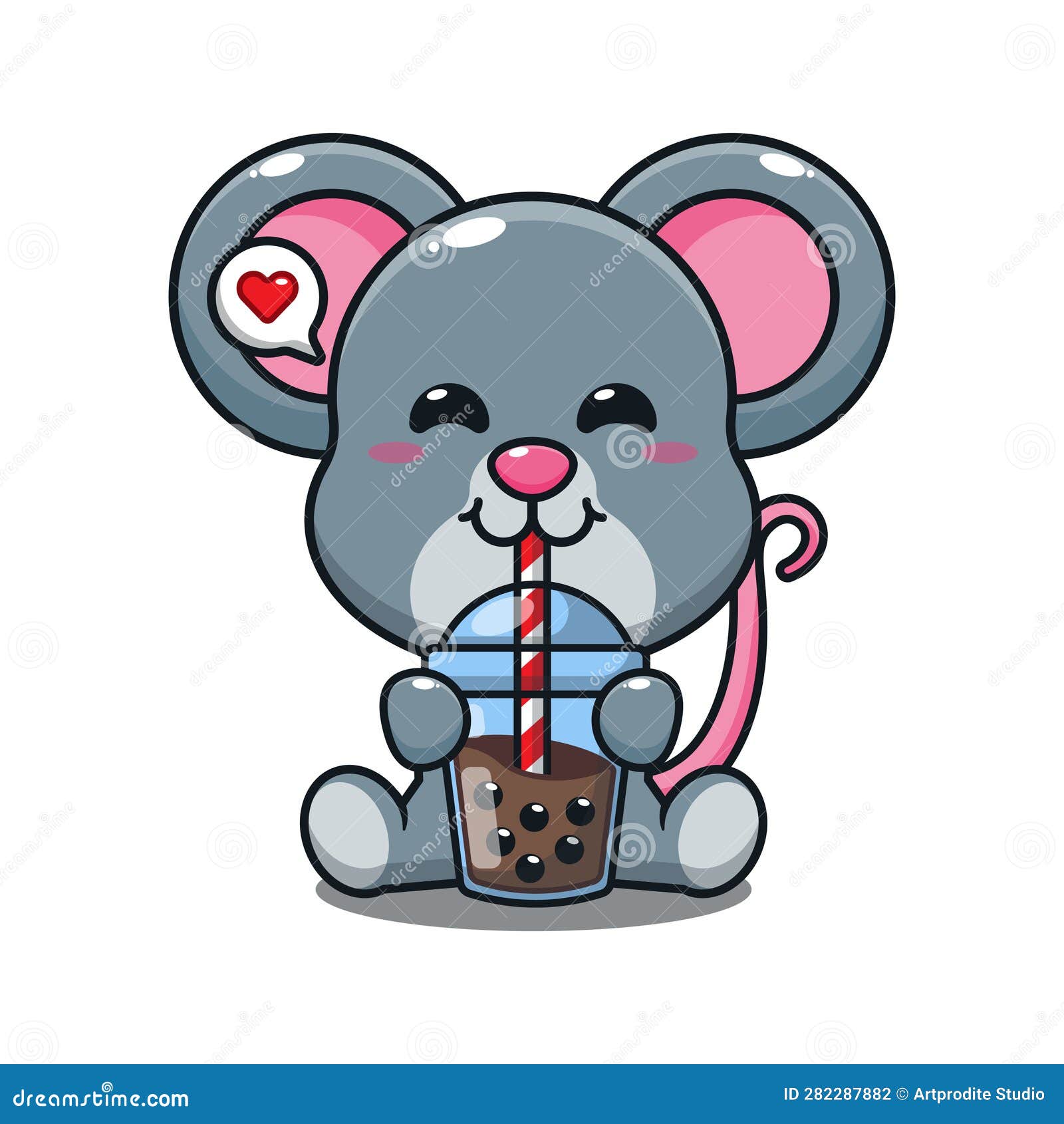 Cute Mouse Drink Boba Milk Tea Cartoon Vector Illustration. Stock ...