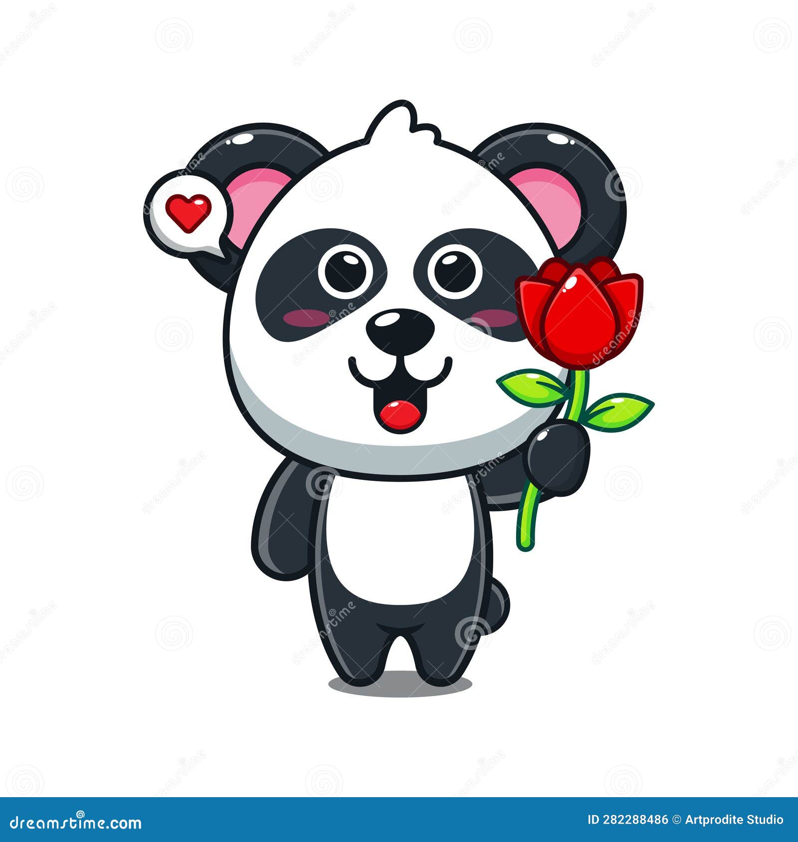 Cute Panda Holding Rose Flower Cartoon Vector Illustration. Stock ...