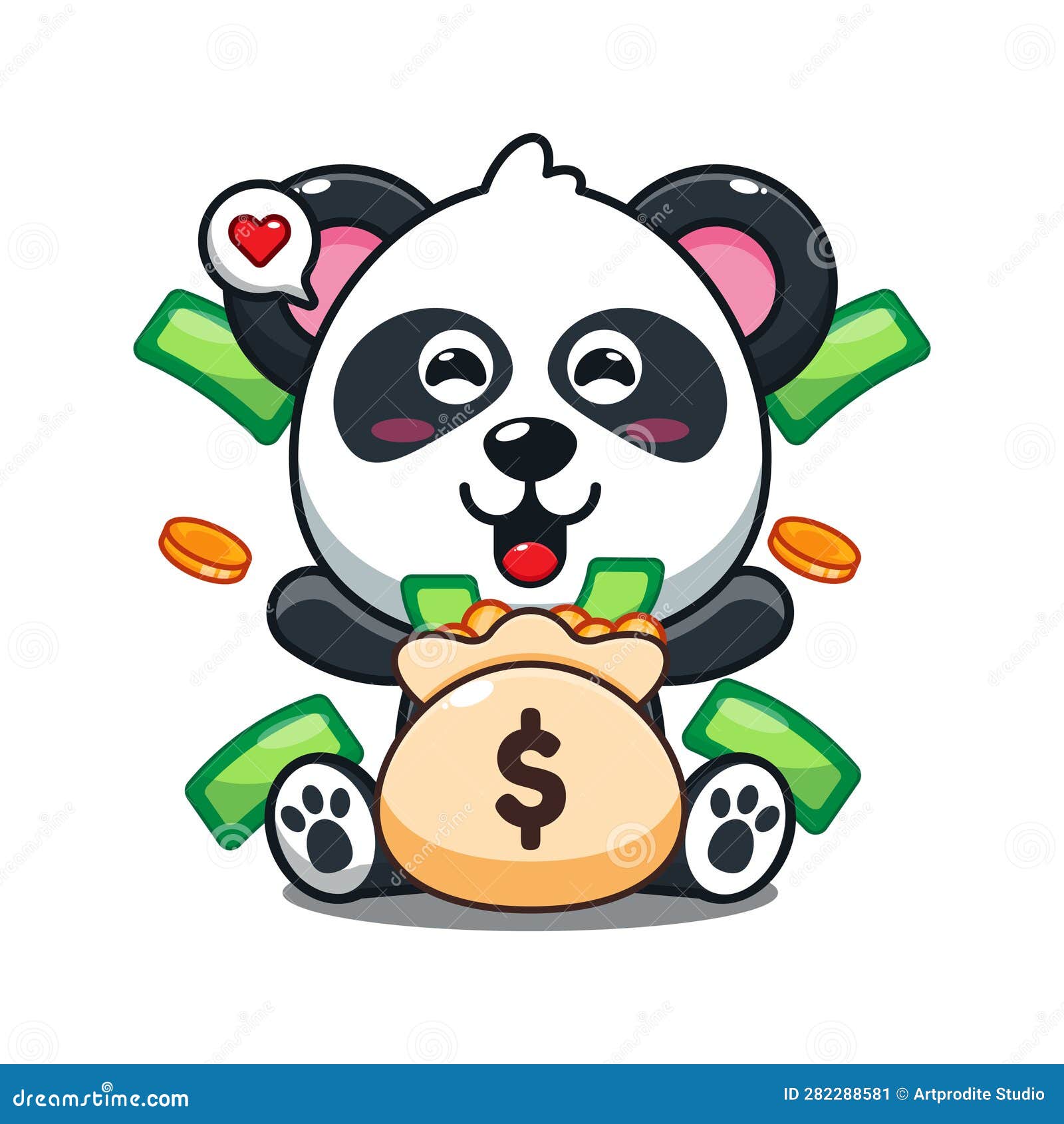 Cute Panda with Money Bag Cartoon Vector Illustration. Stock Vector ...