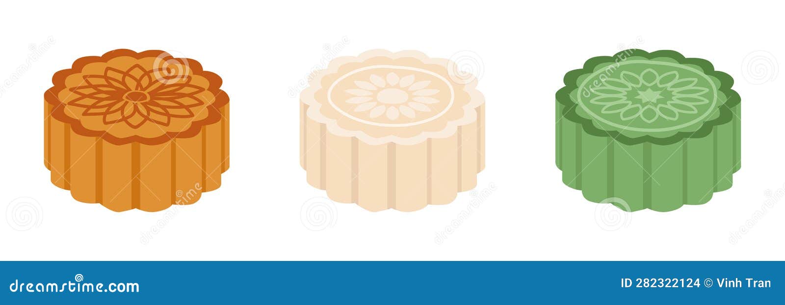 Set of Whole Mooncakes Clipart. Baked, Sticky Rice, Matcha Green Tea ...