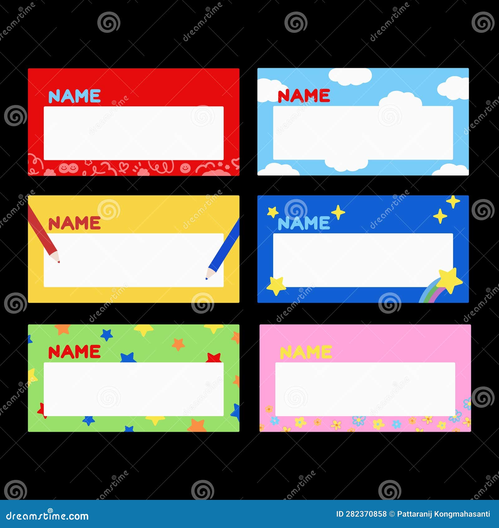 Cute Set of Back To School Name Tags, Frames, Banner, Social Media Post ...