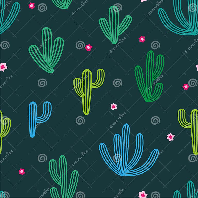 Vector Seamless Pattern Cactus Plants Stock Vector - Illustration of ...