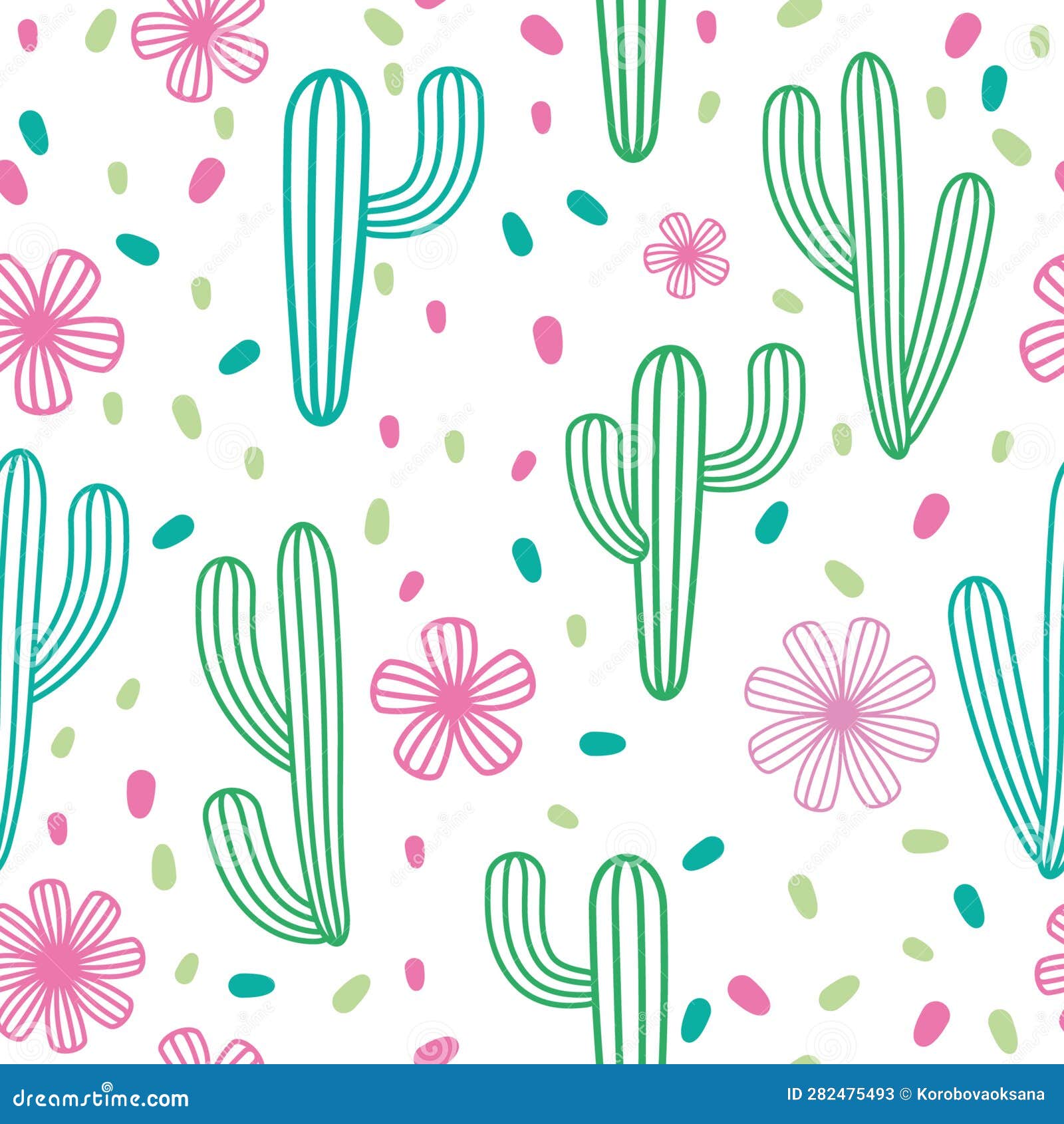 Vector Seamless Pattern Cactus Plants Stock Illustration - Illustration ...