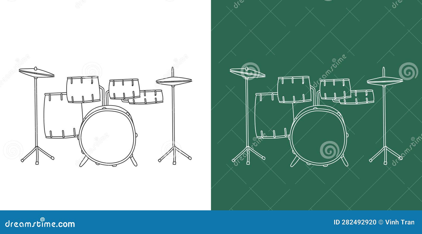 Drum Kit Line Drawing Cartoon. Percussion Instrument Drum Set Clipart ...